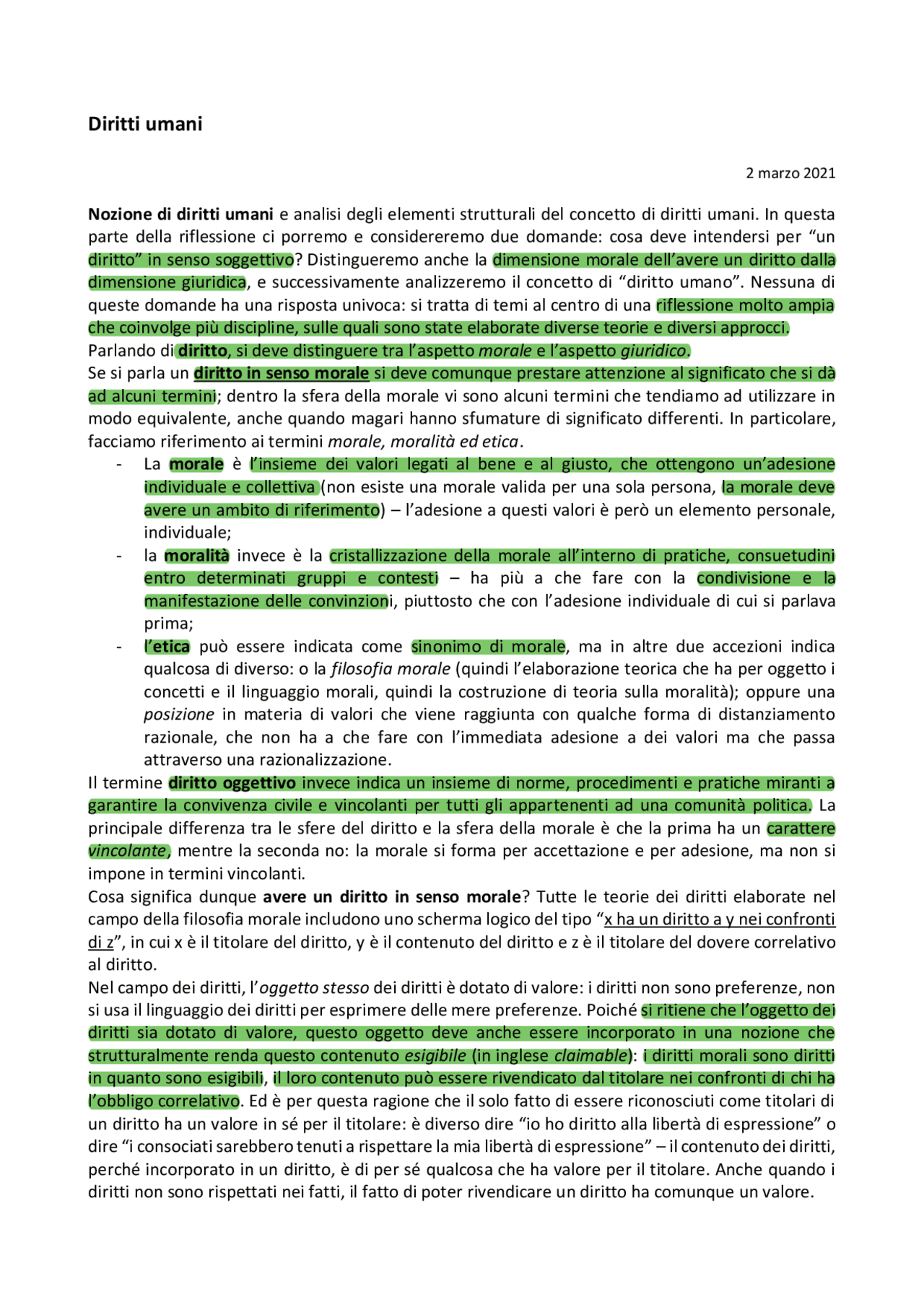 Appunti Relativi Al Corso Di Diritti Umani Docsity