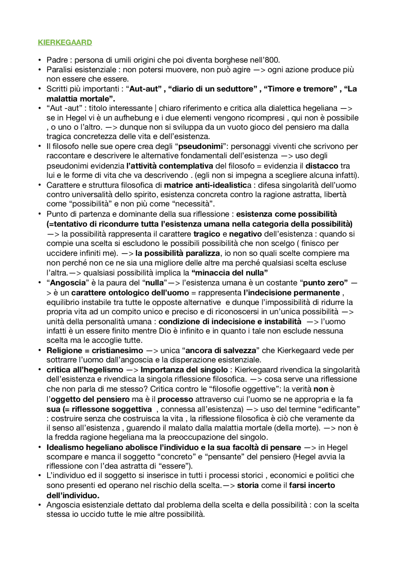 Appunti Sul Filosofo Kierkegaard Quinta Superiore Docsity