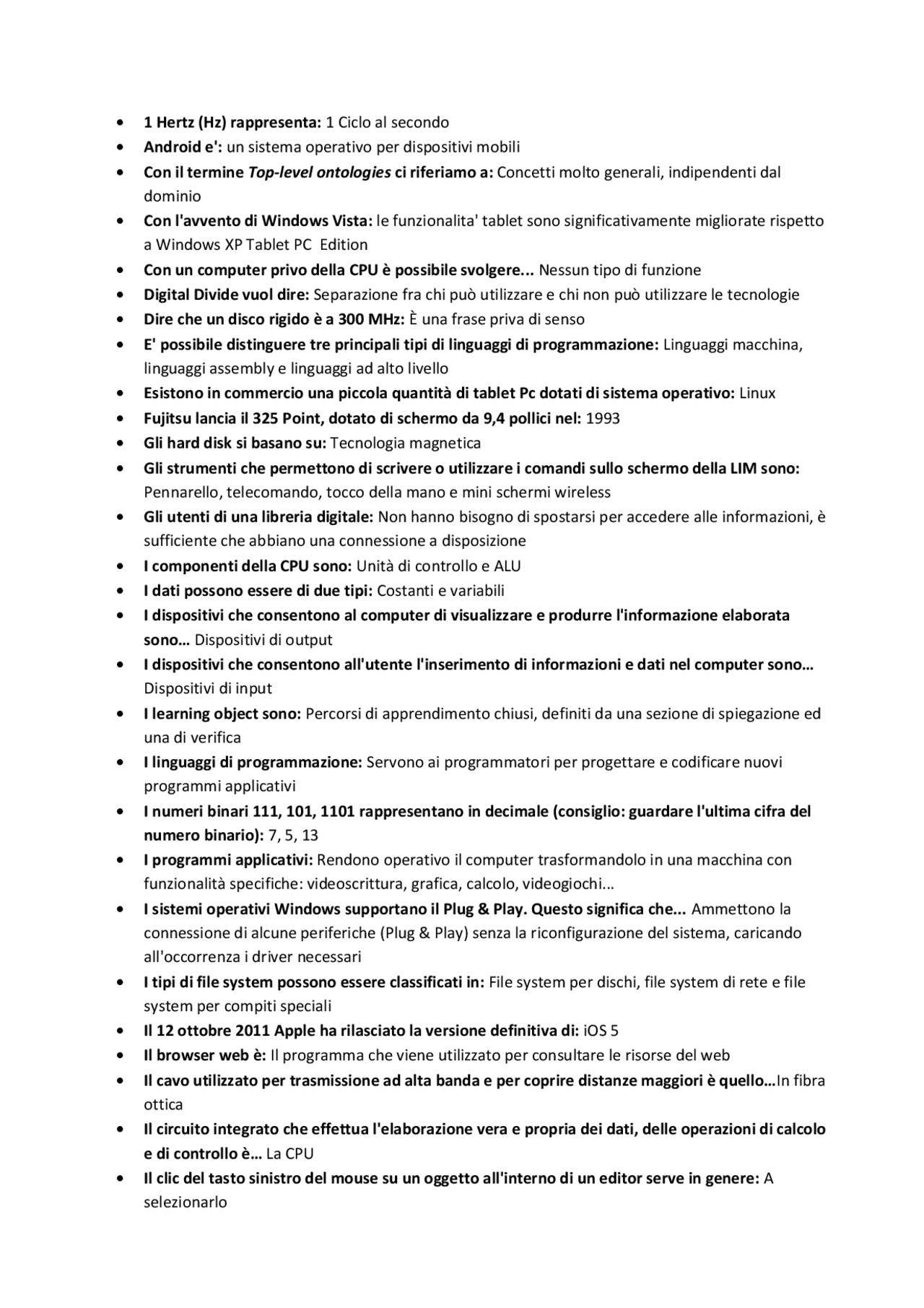 Test Di Autovalutazione Informatica Docsity