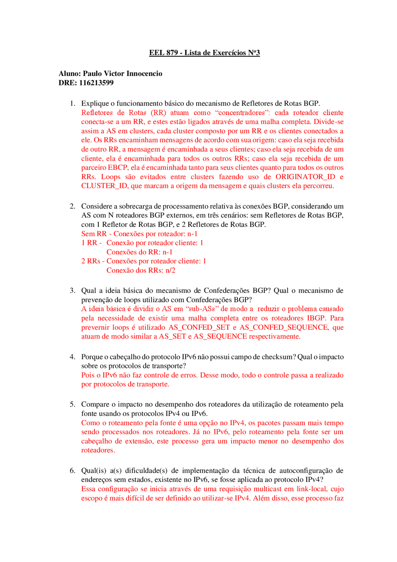 Redes De Computadores Lista De Exercícios Docsity