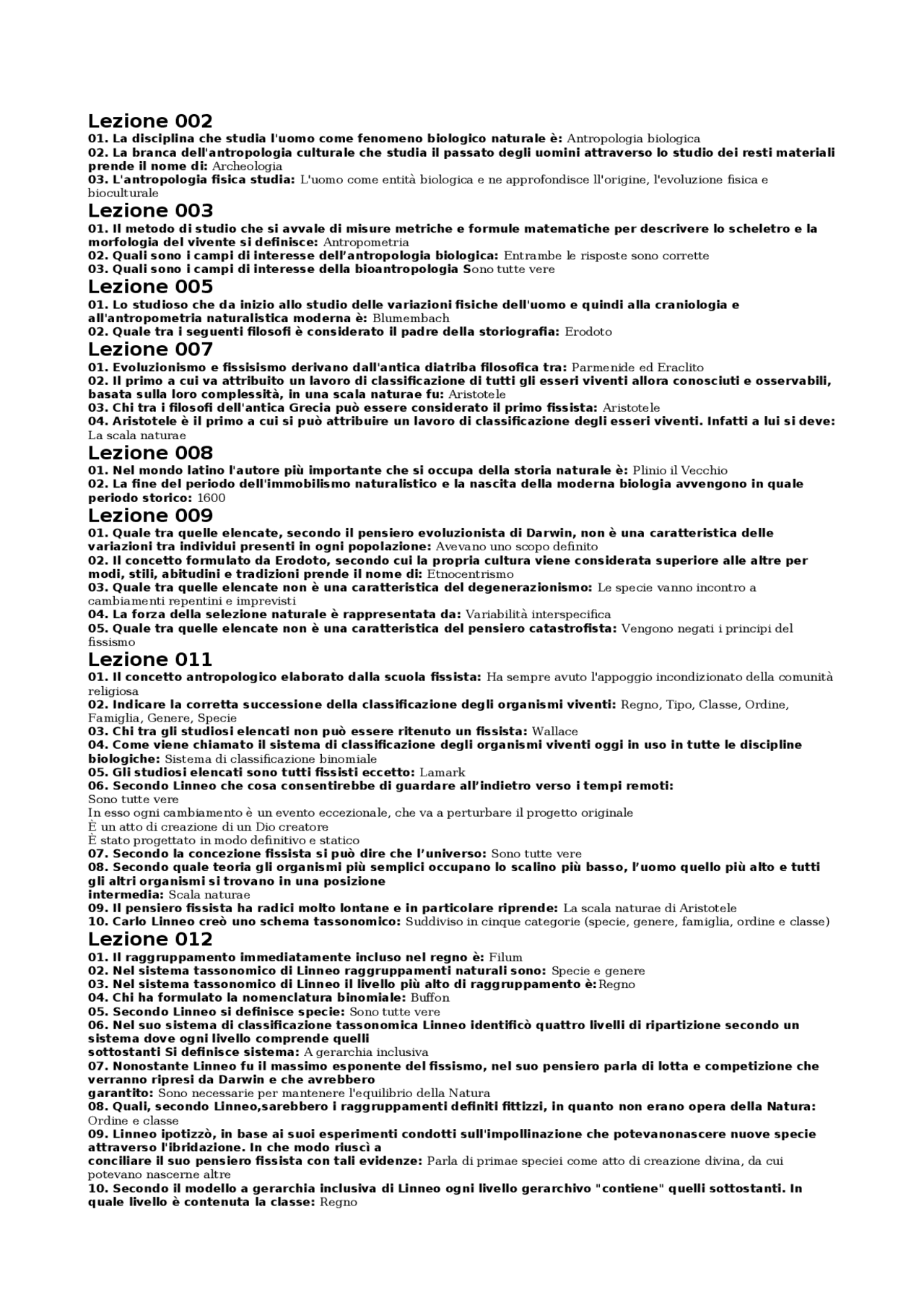 Risposte Chiuse Paniere Di Antropologia Docsity