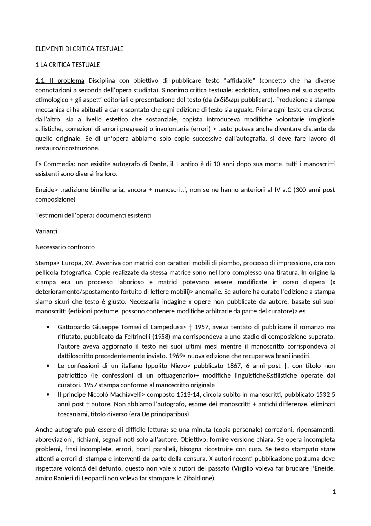 P Chiesa Elementi Di Critica Testuale Sintesi Docsity