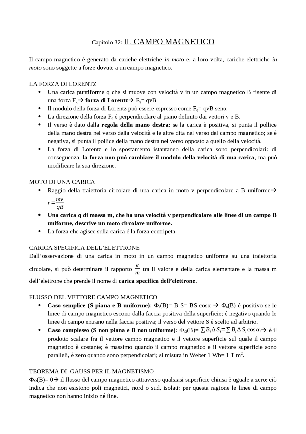 IL CAMPO MAGNETICO in fisica - Docsity