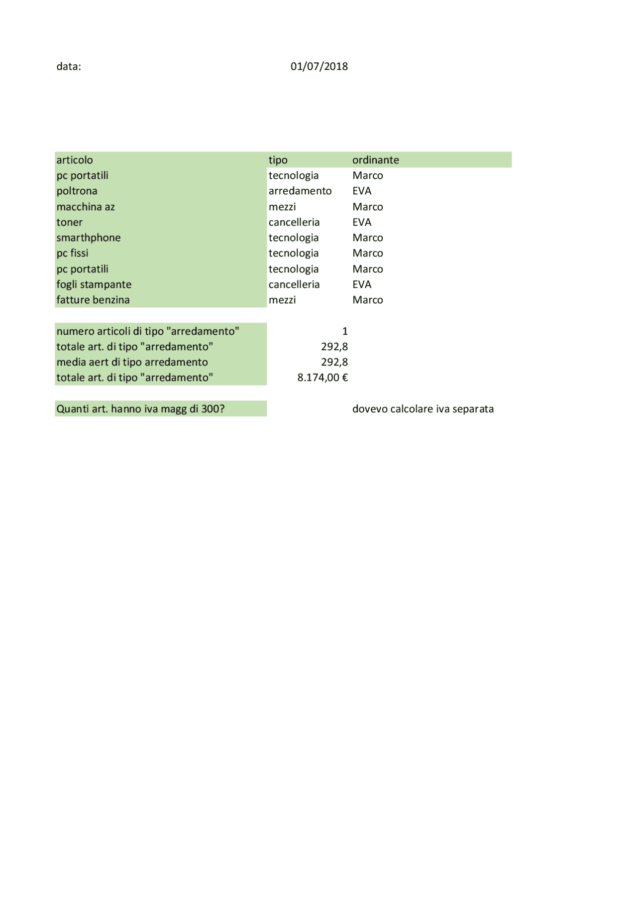 Simulazione Esame Su Excel Docsity