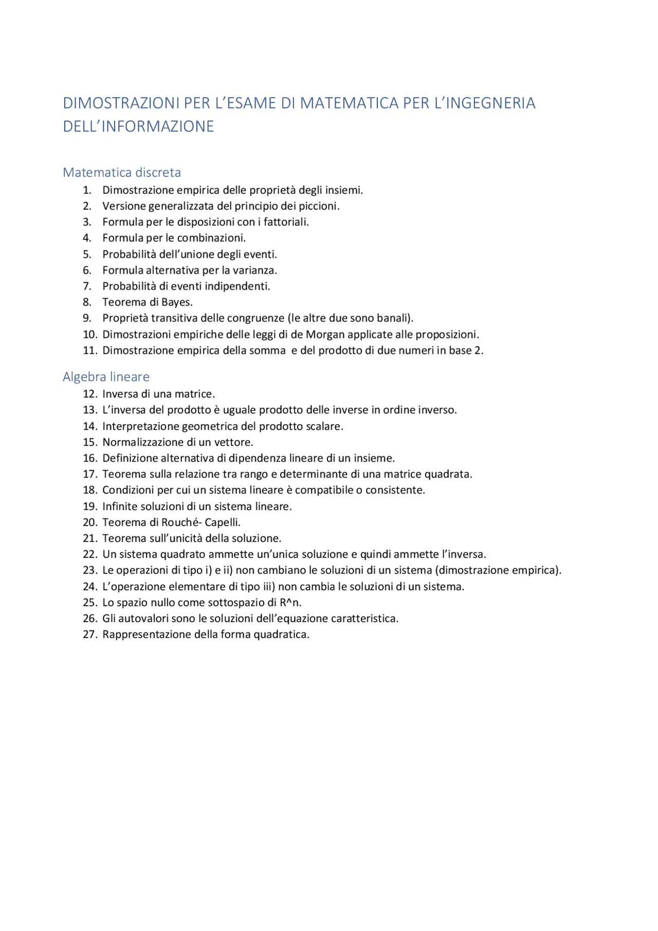 Matematica Per Lingegneria Informatica Docsity