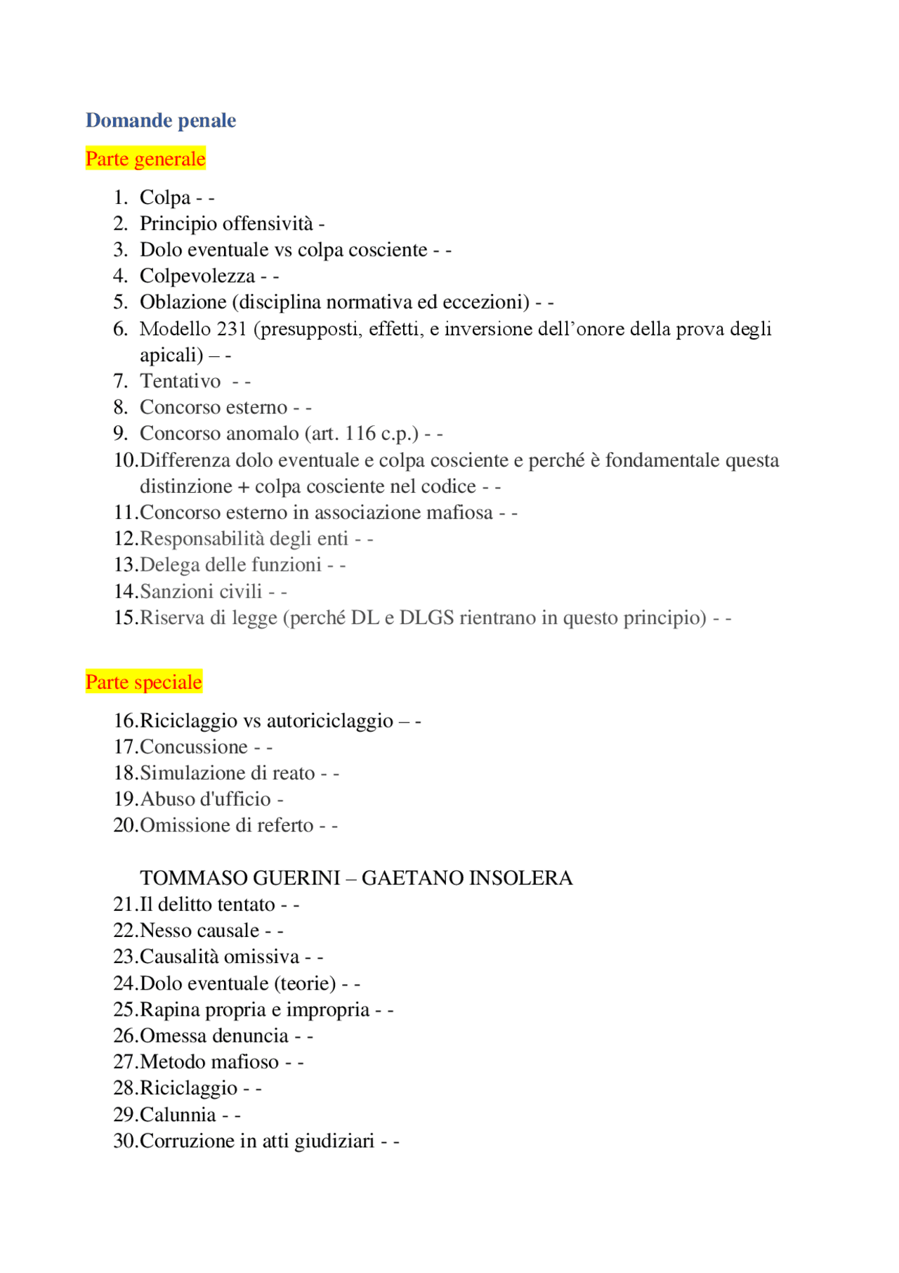 Domande Esame Diritto Penale Docsity