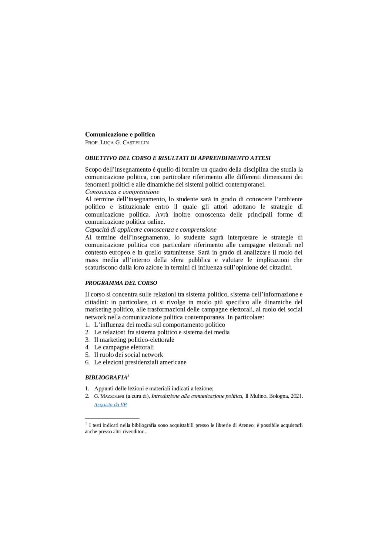 Programma del corso 2021-2022 - Docsity