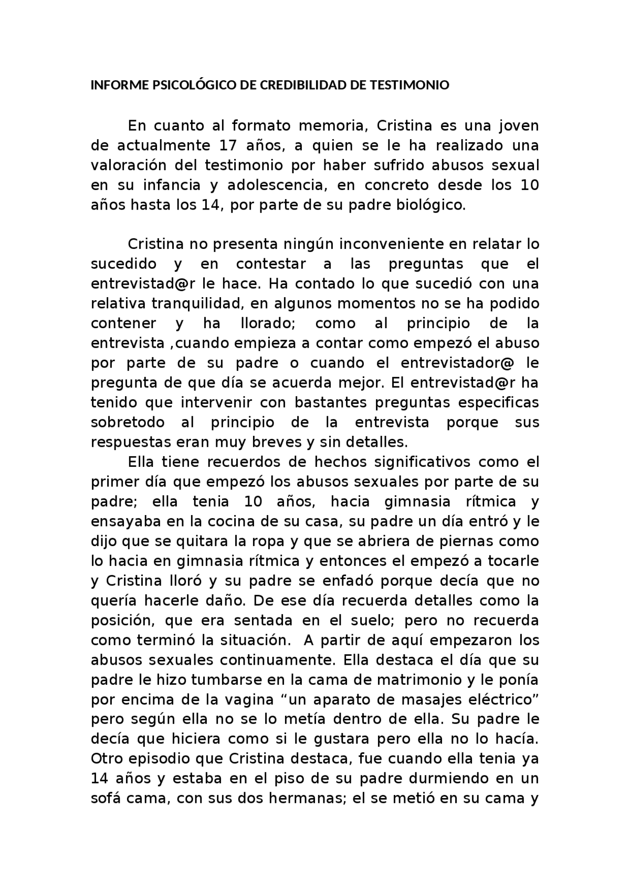 PRACTICA INFORME PSICOLOGICO TESTIMONIO DE CREDIBILIDAD - Docsity