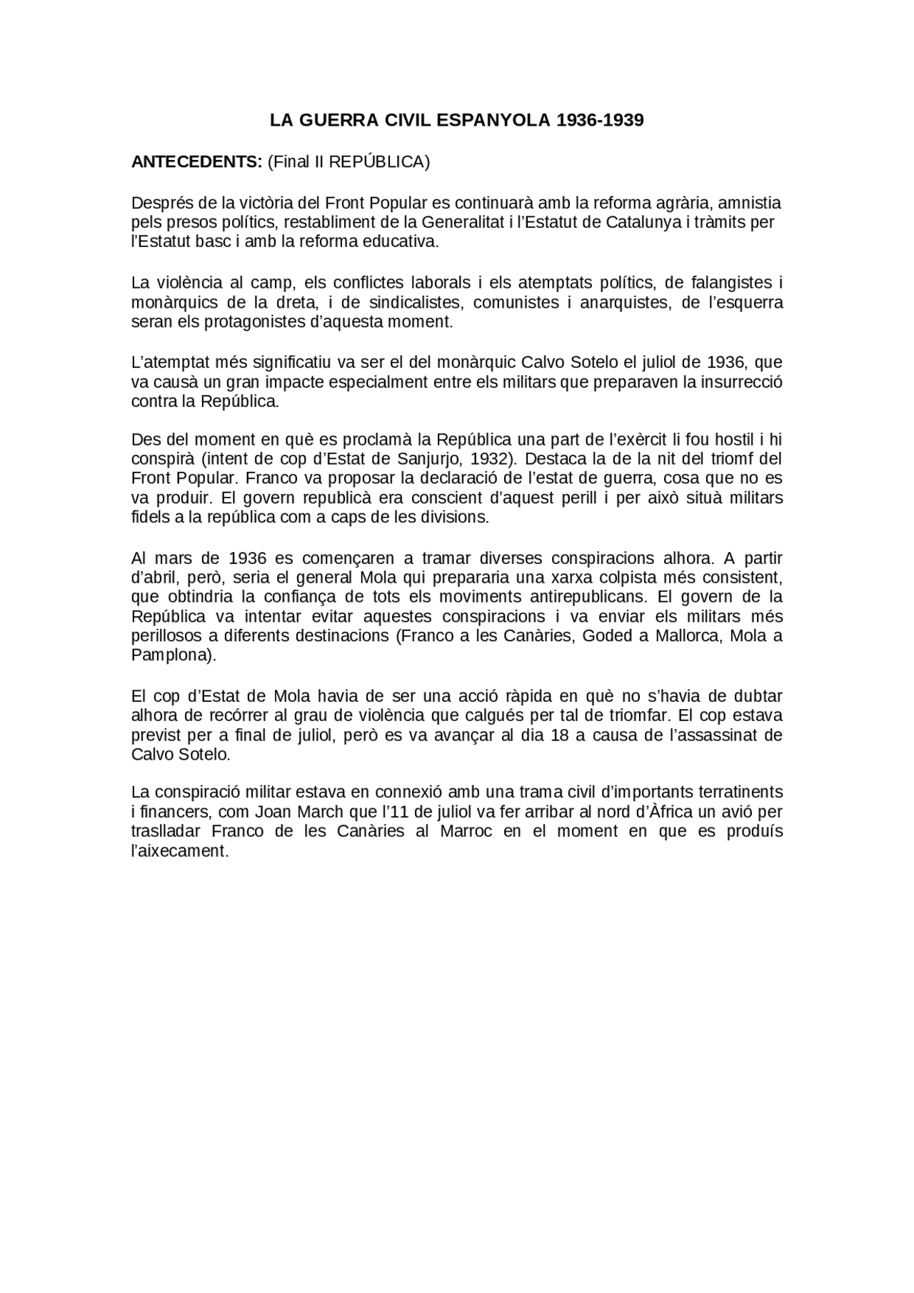 Guerra civil de historia de españa 2021 - Docsity