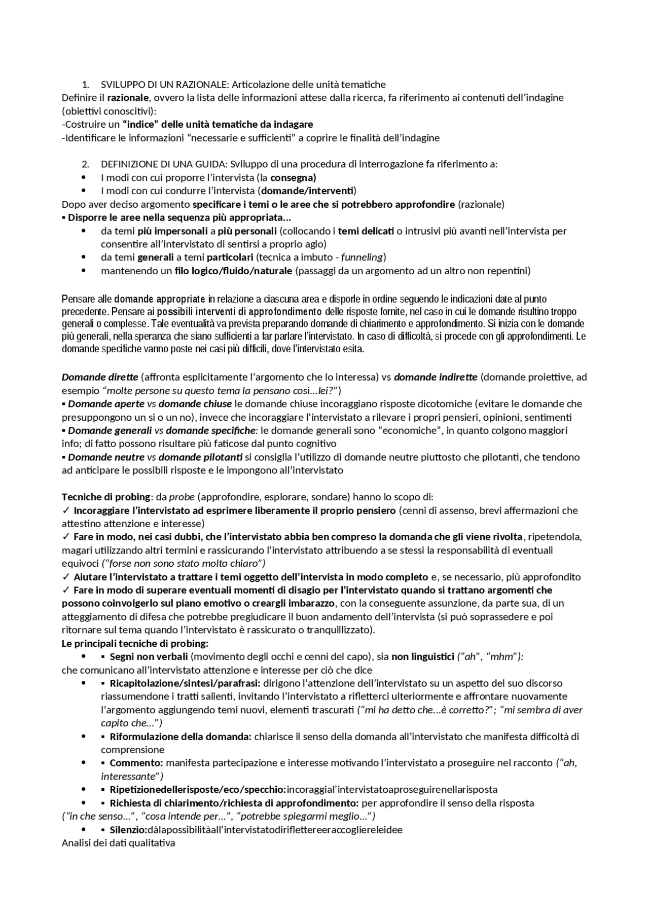 Riassunto metodi e tecniche del'intervista e questionario - Docsity