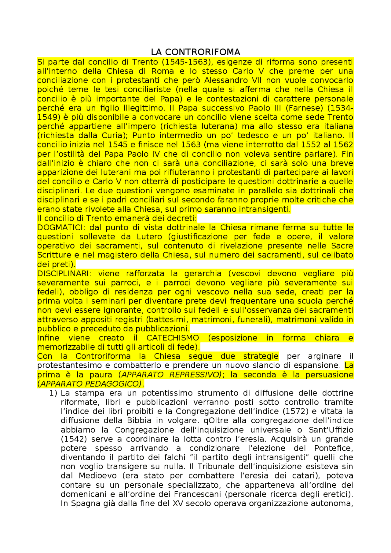La Controriforma Appunti Docsity