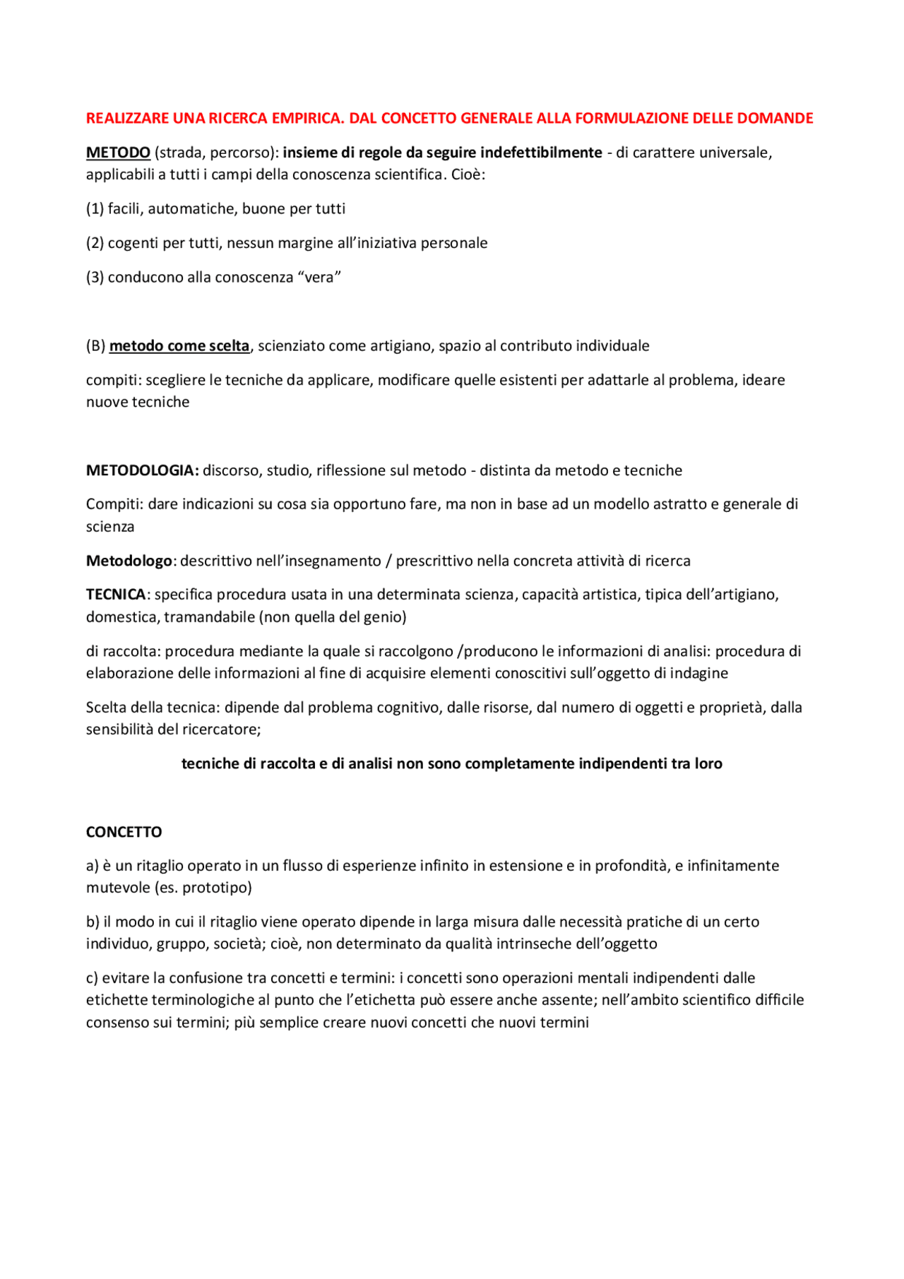 Riassunto E Appunti Di Metodologia Docsity