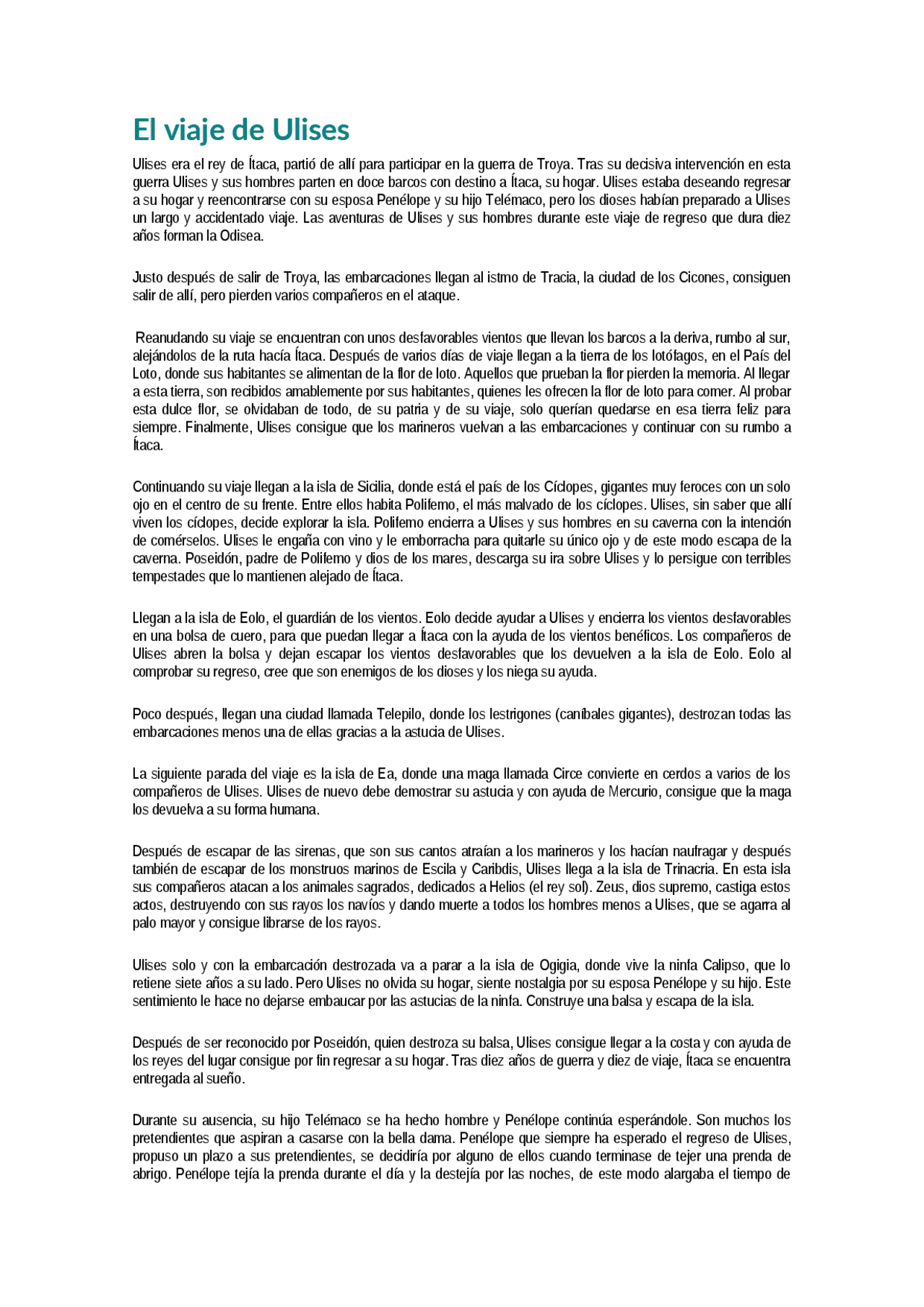 El viaje de Ulises, mitos de la mitología griega o demás cultutas - Docsity