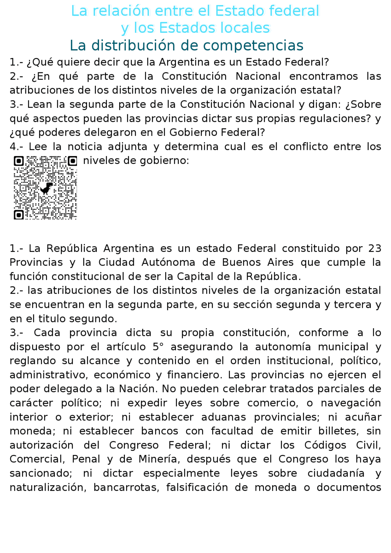La relación entre el Estado federal y los estados federales - Docsity