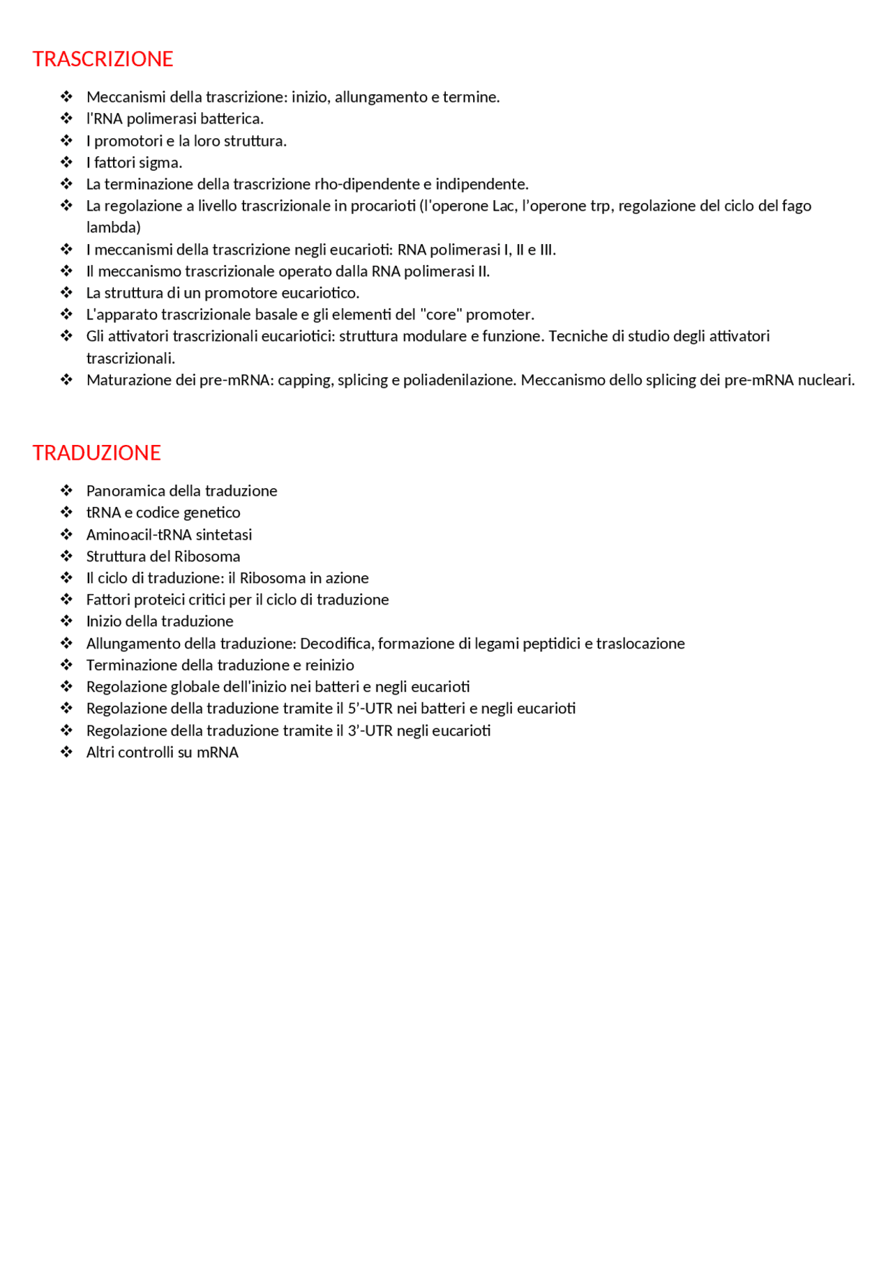 Trascrizione E Traduzione Eucarioti E Procarioti Docsity