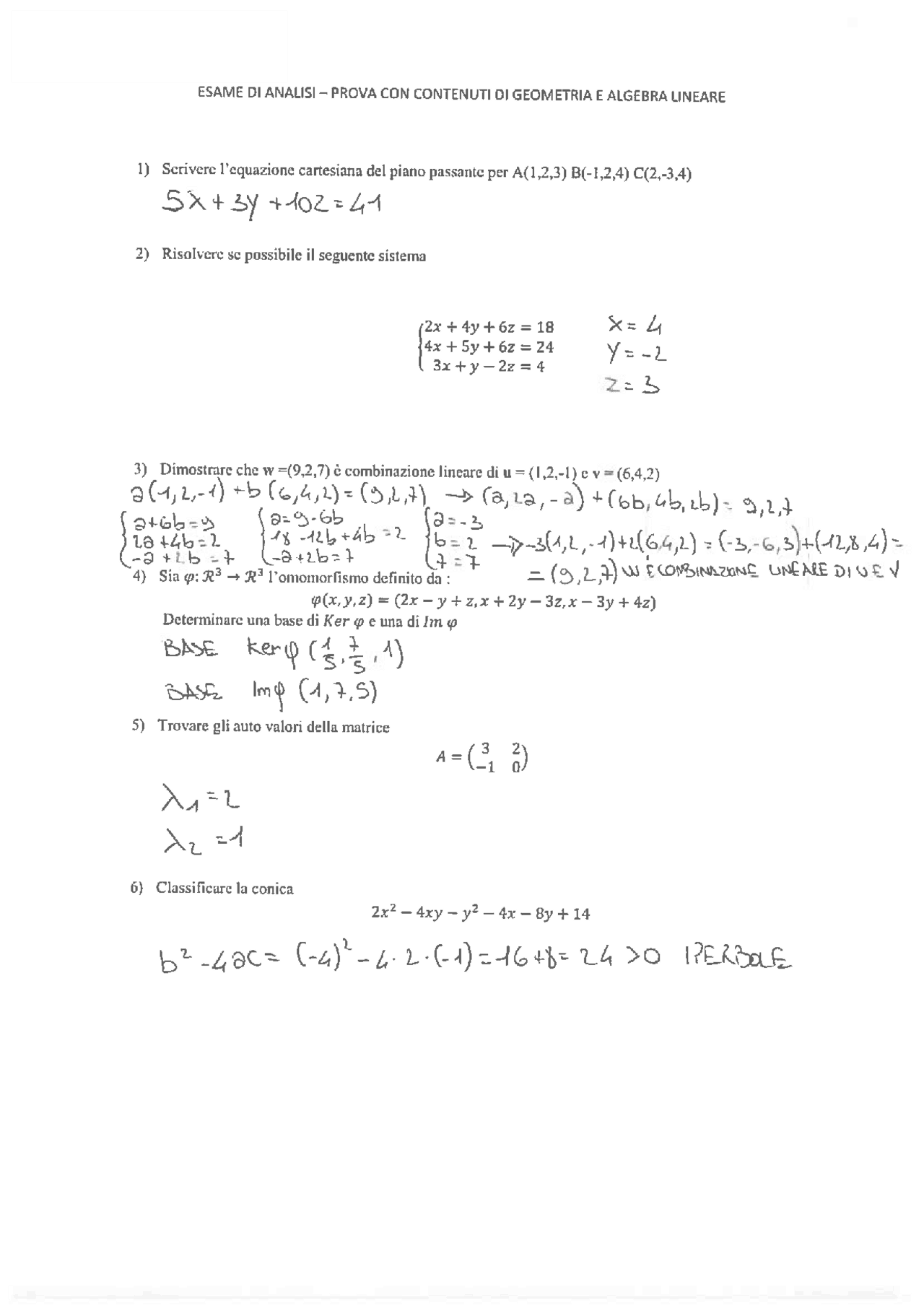 Elaborato Geometria E Algebra Lineare Docsity