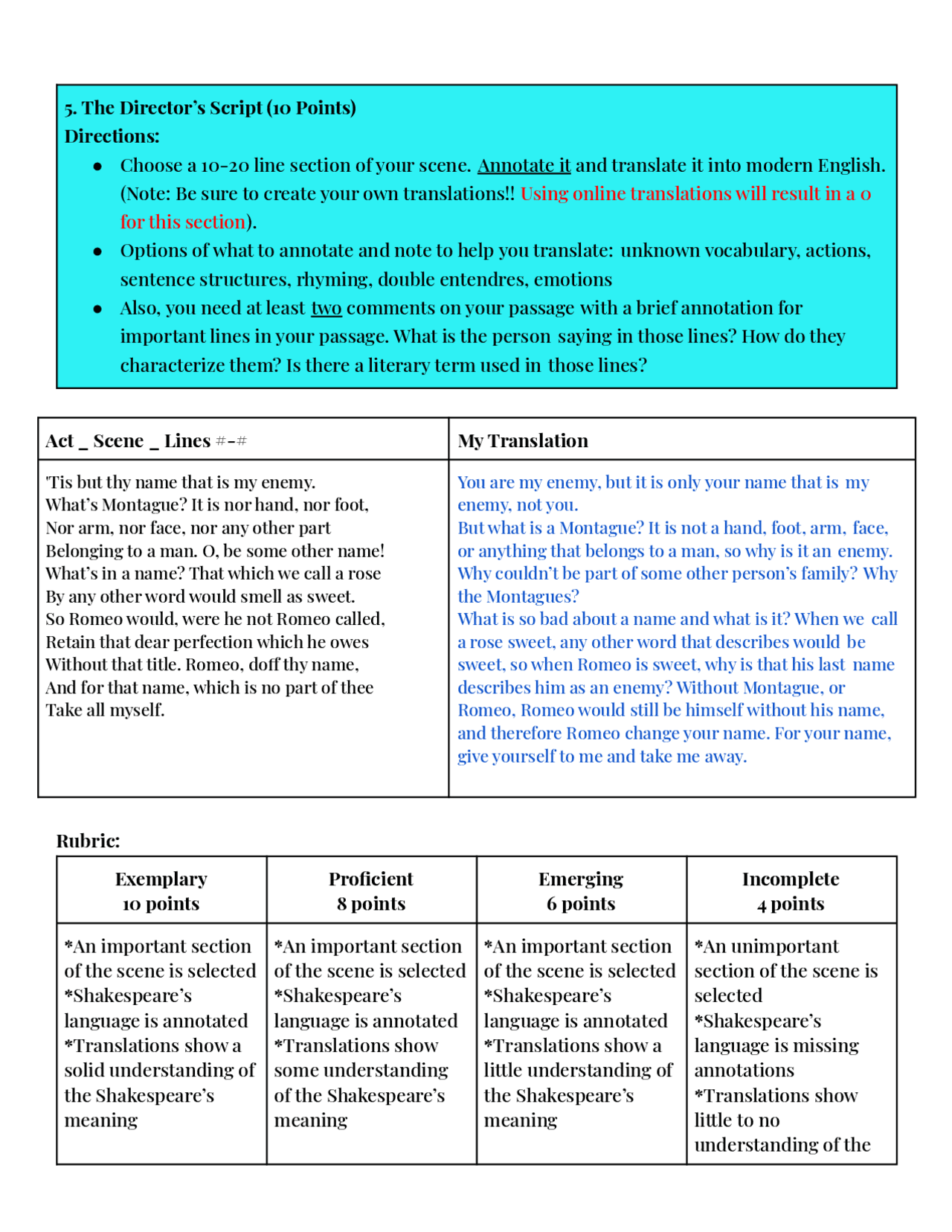 The Director's Script Essay - Docsity