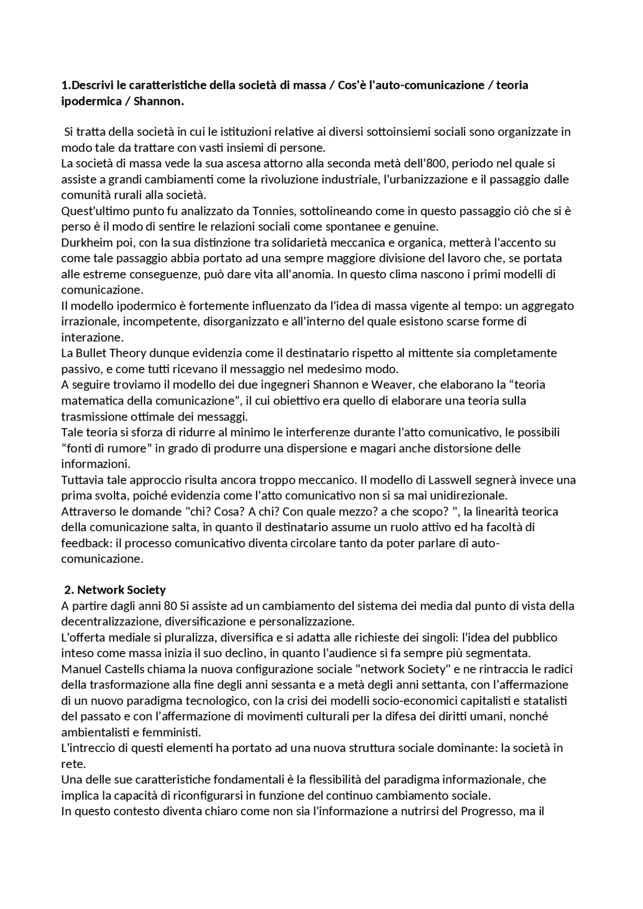 Domande Esame Comunicazione Docsity