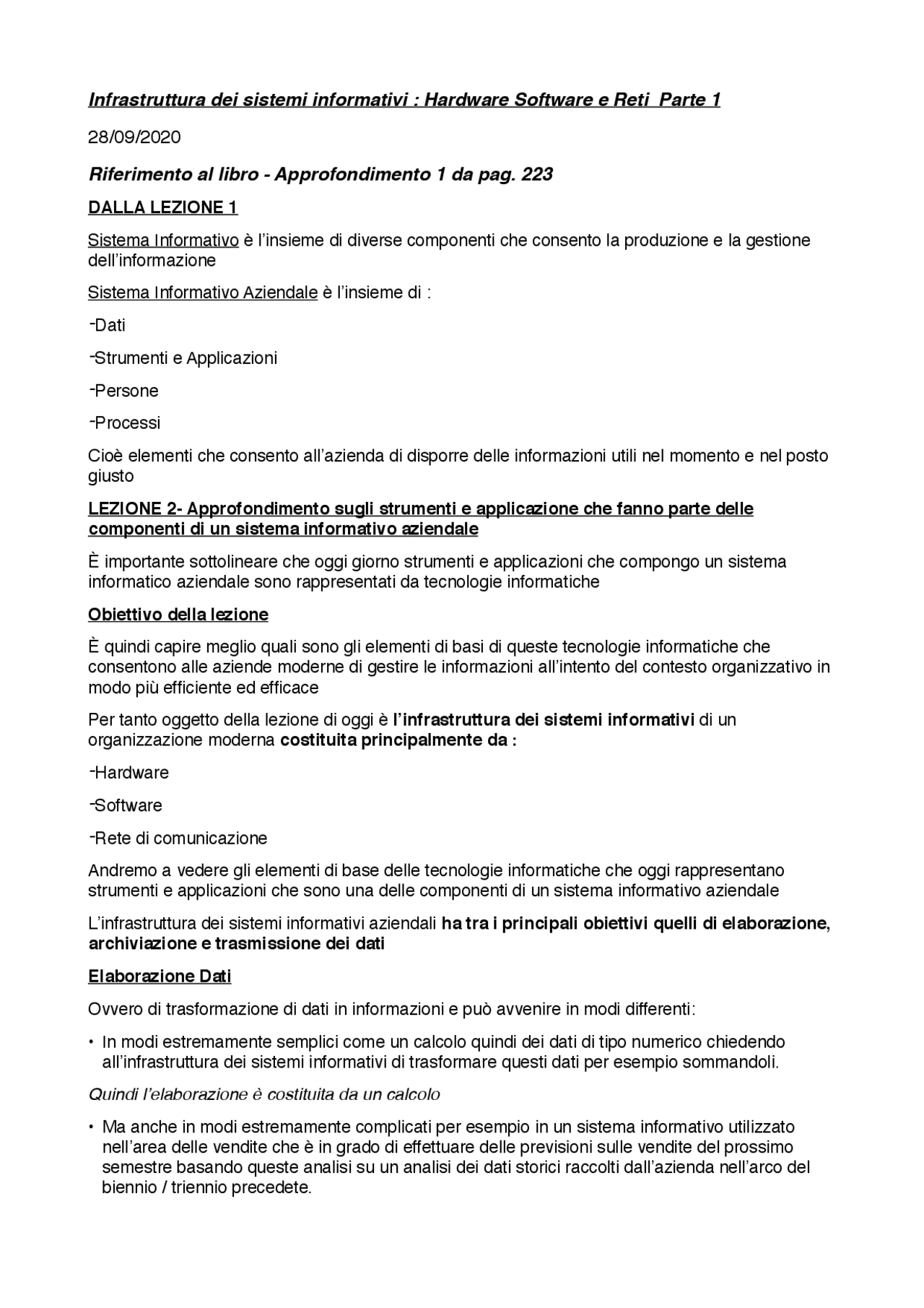 Appunti Corso Sistemi Informativi Anno 20202021 Docsity