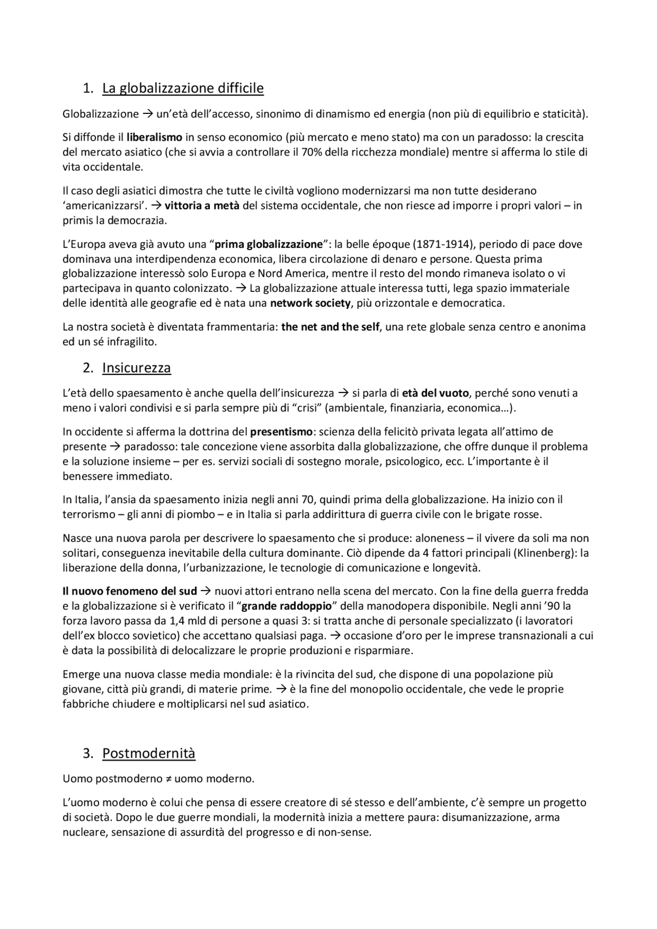 Riassunto La Globalizzazione Difficile Docsity