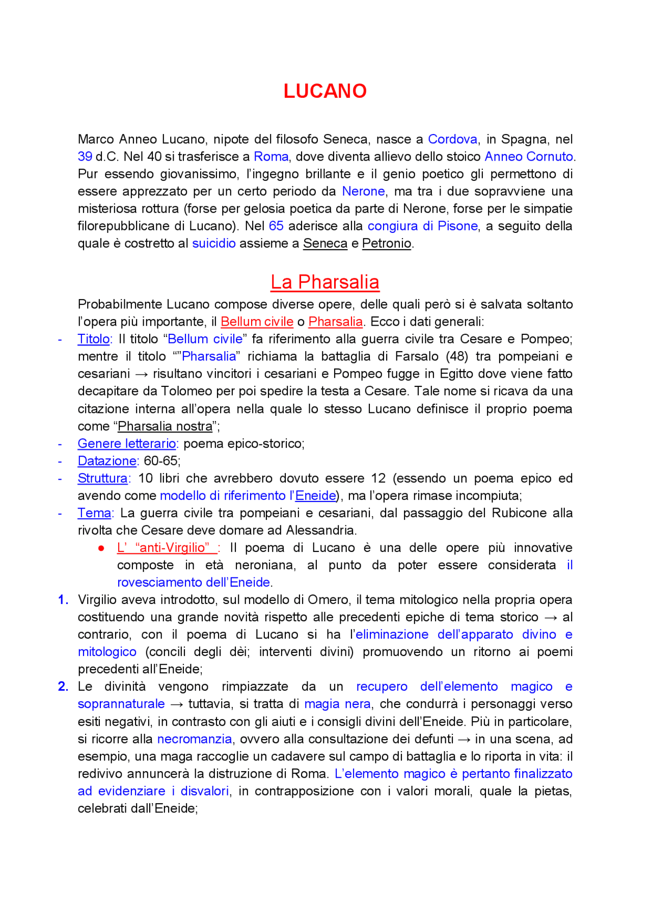 Lucano Vita E Opere Docsity