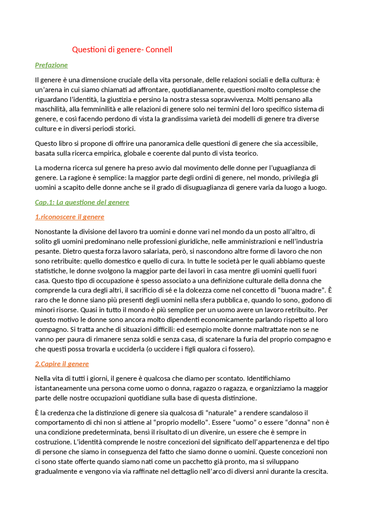 Questioni Di Genere Connell Sintesi Del Corso Di Sociologia Docsity
