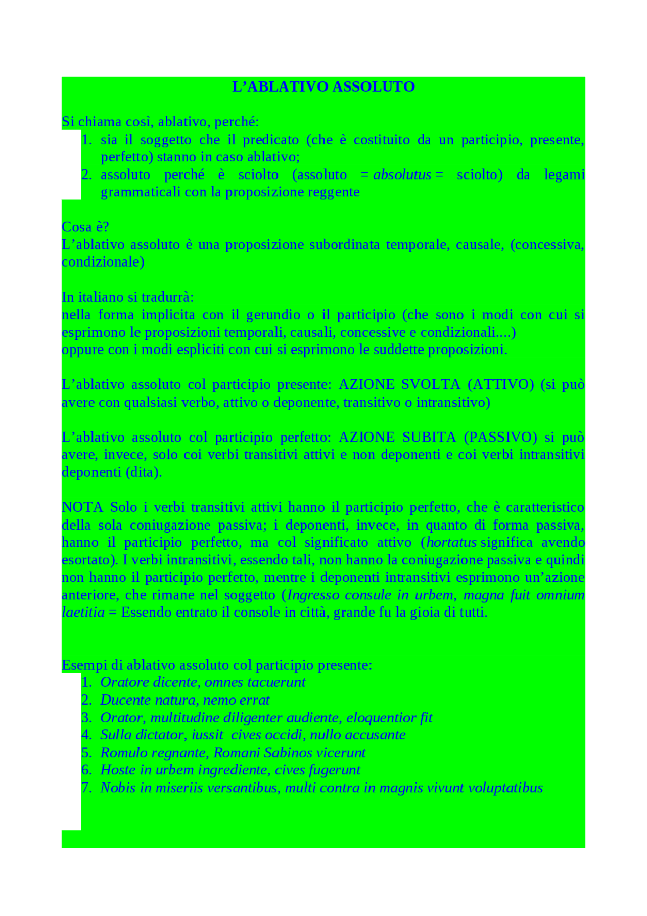 Spiegazione Dell Ablativo Assoluto Docsity