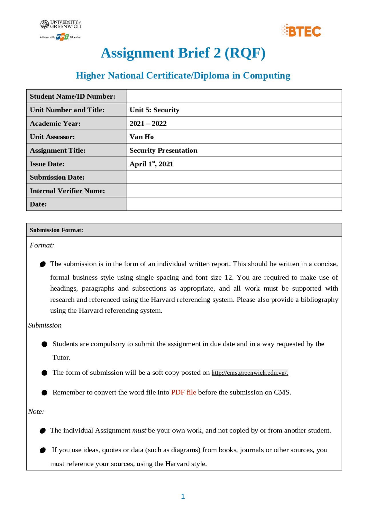 Assignment 1 Brief 2020 Docsity