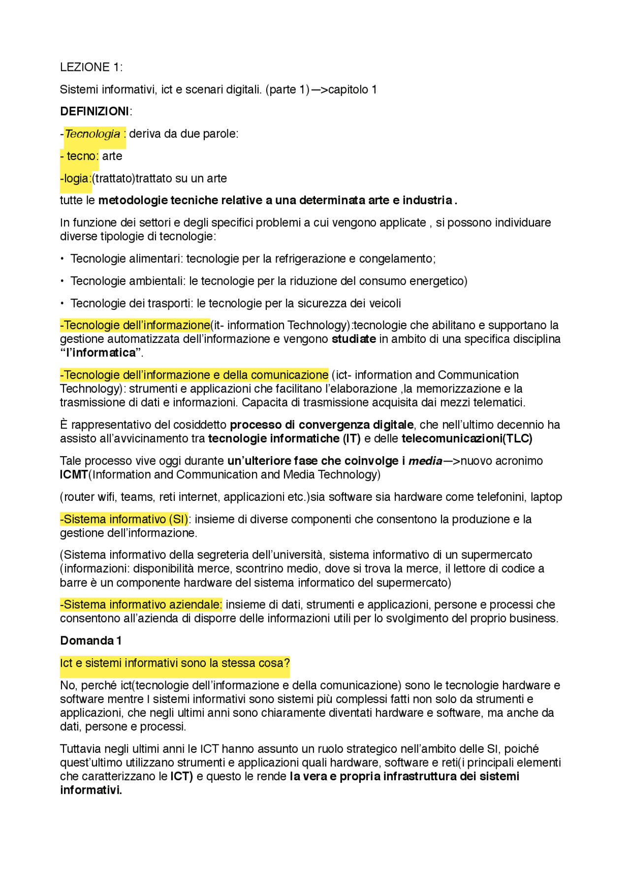 Appunti Corso Sistemi Informativi Anno 20202021 Docsity