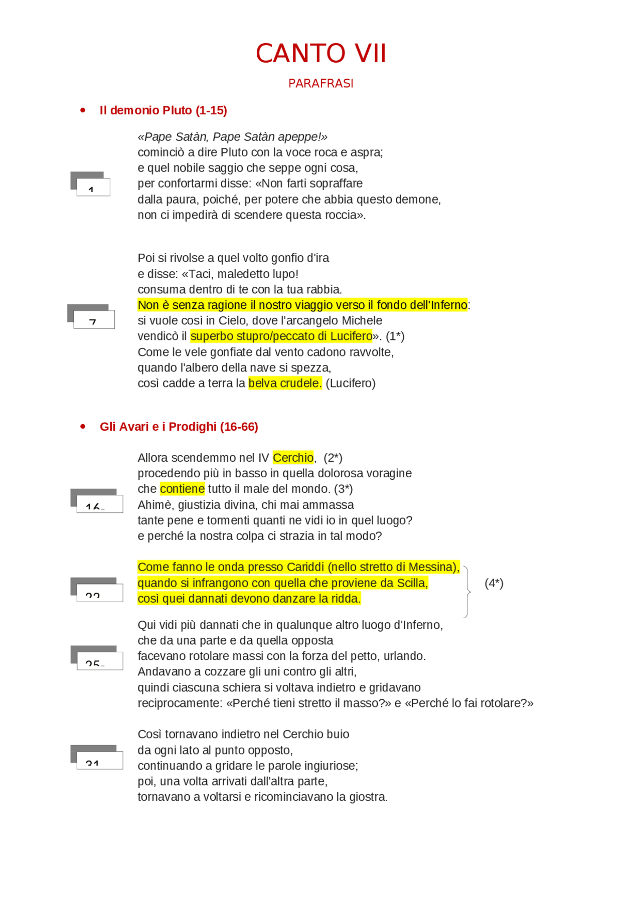 Canto VII della Divina Commedia - Docsity