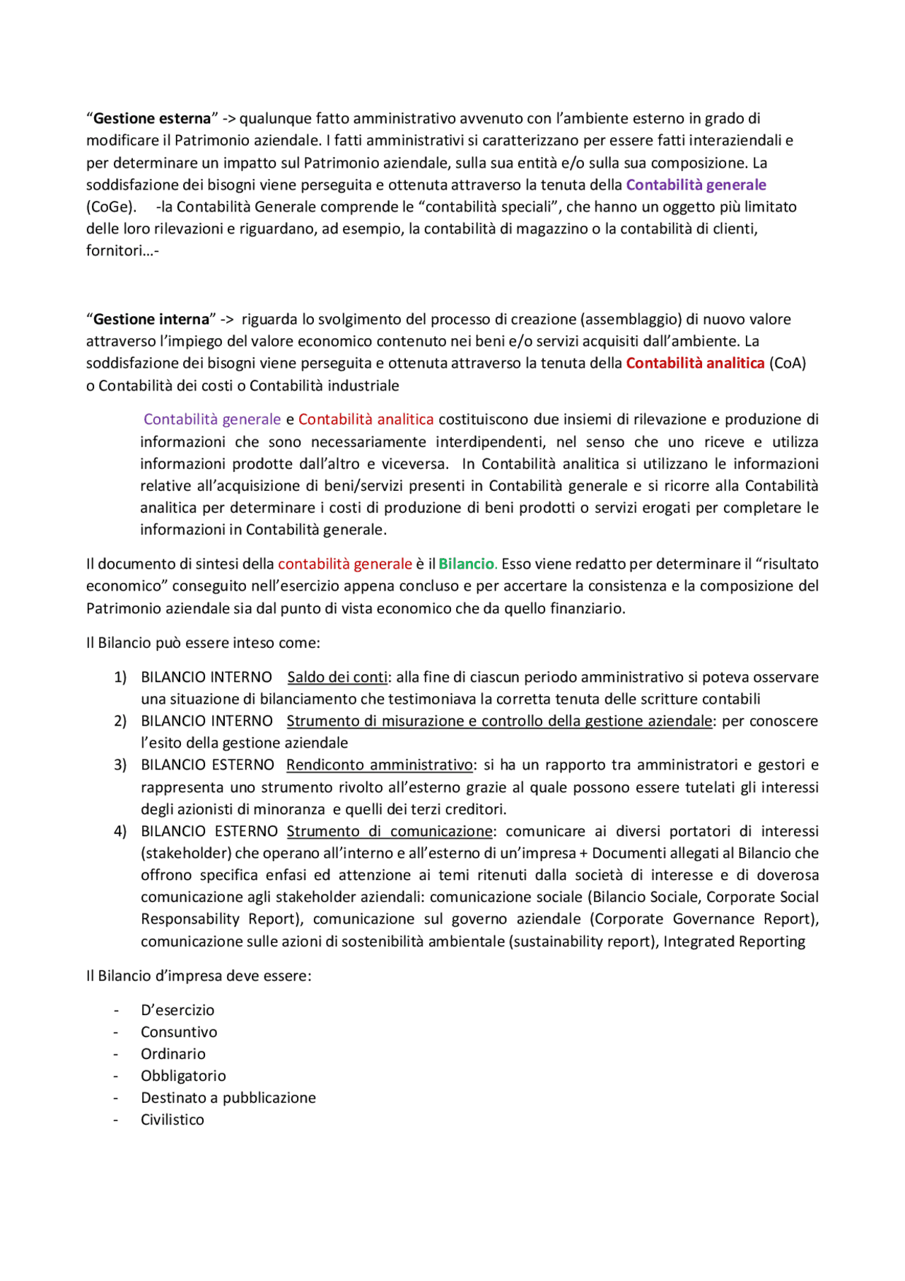 Riassunto Di Bilancio Docsity
