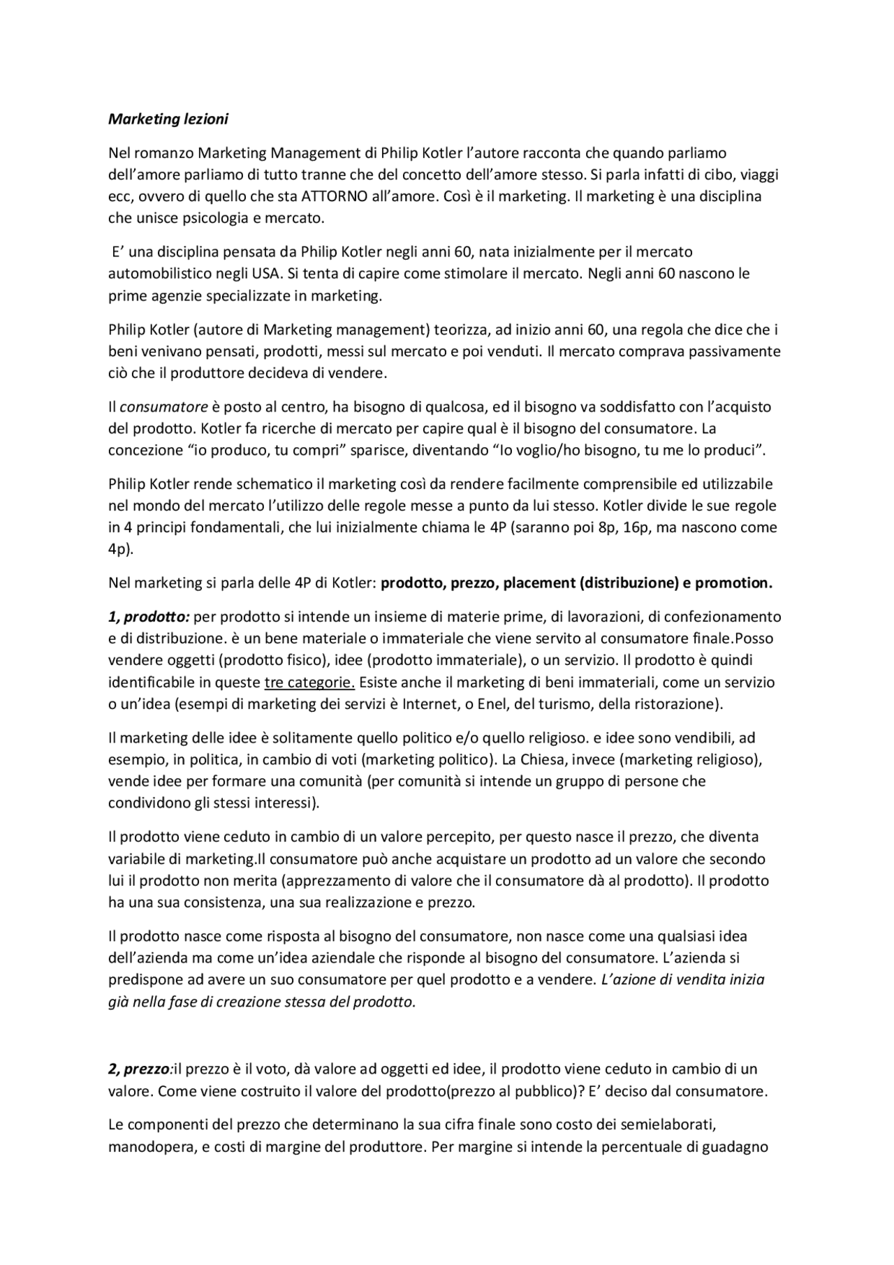 Riassunto Marketing Di Kotler P Appunti Di Marketing Docsity