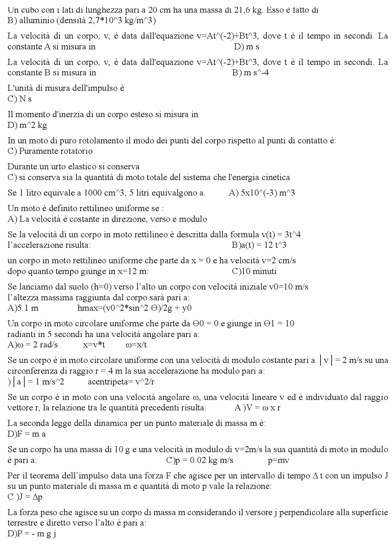 Domande Esame Fisica Sperimentale Docsity