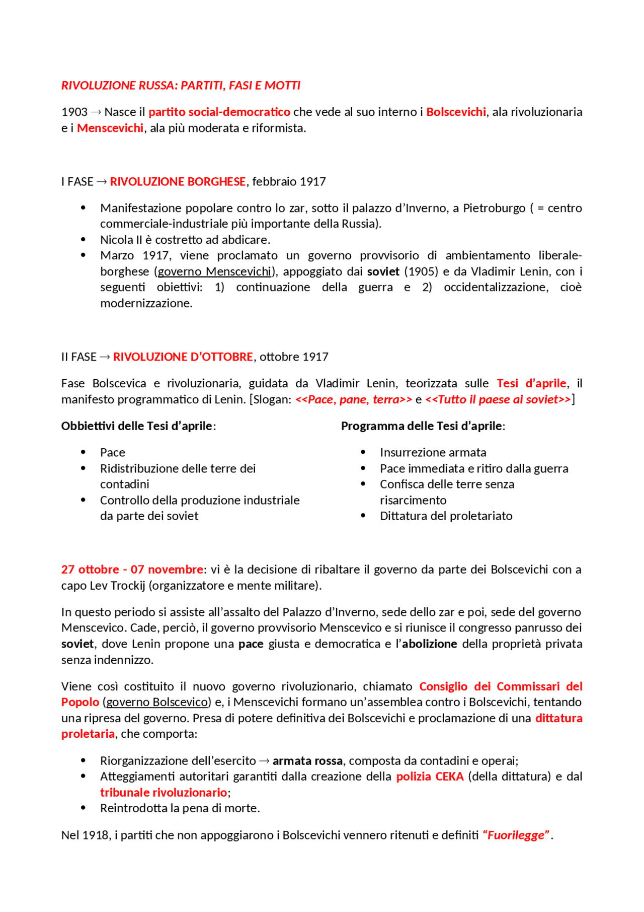 Riassunto Rivoluzione Russa Docsity
