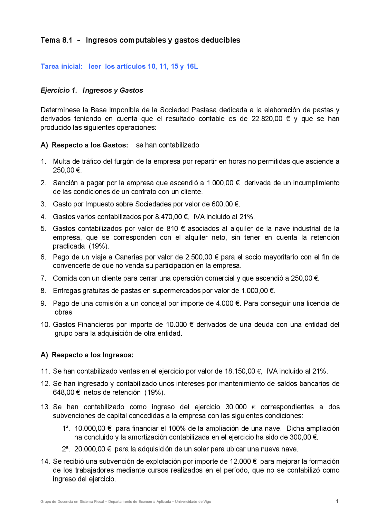 Ejercicios Resueltos Is Ejercicios De Fiscalidad Empresarial Docsity