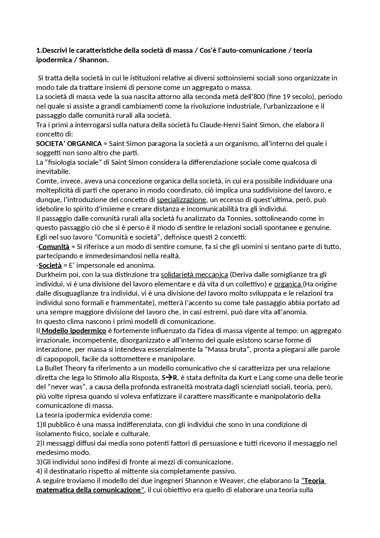 Domande Esame Comunicazione Docsity