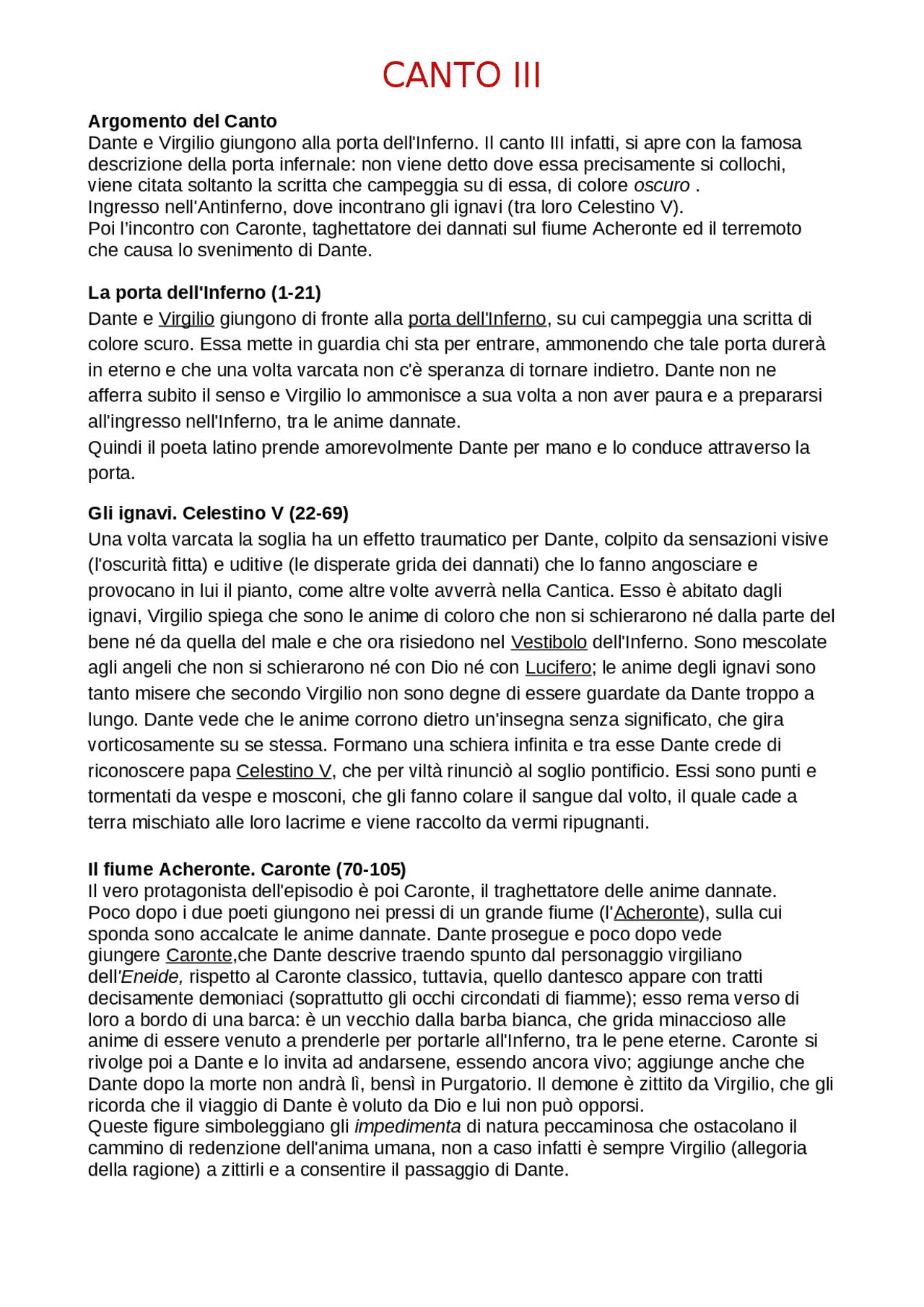 Canto III della Divina Commedia - Docsity