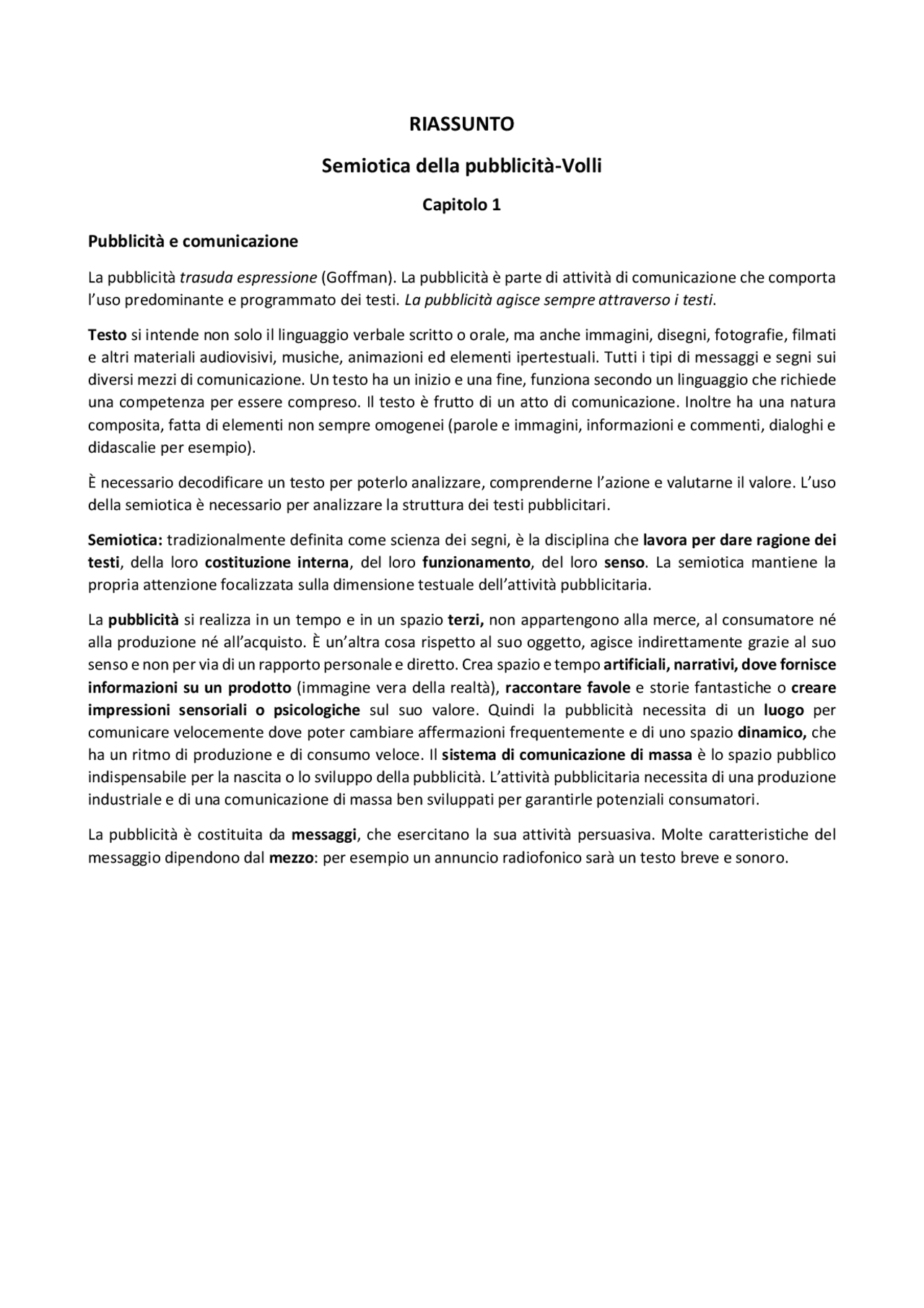 Riassunto Semiotica Della Pubblicità Docsity