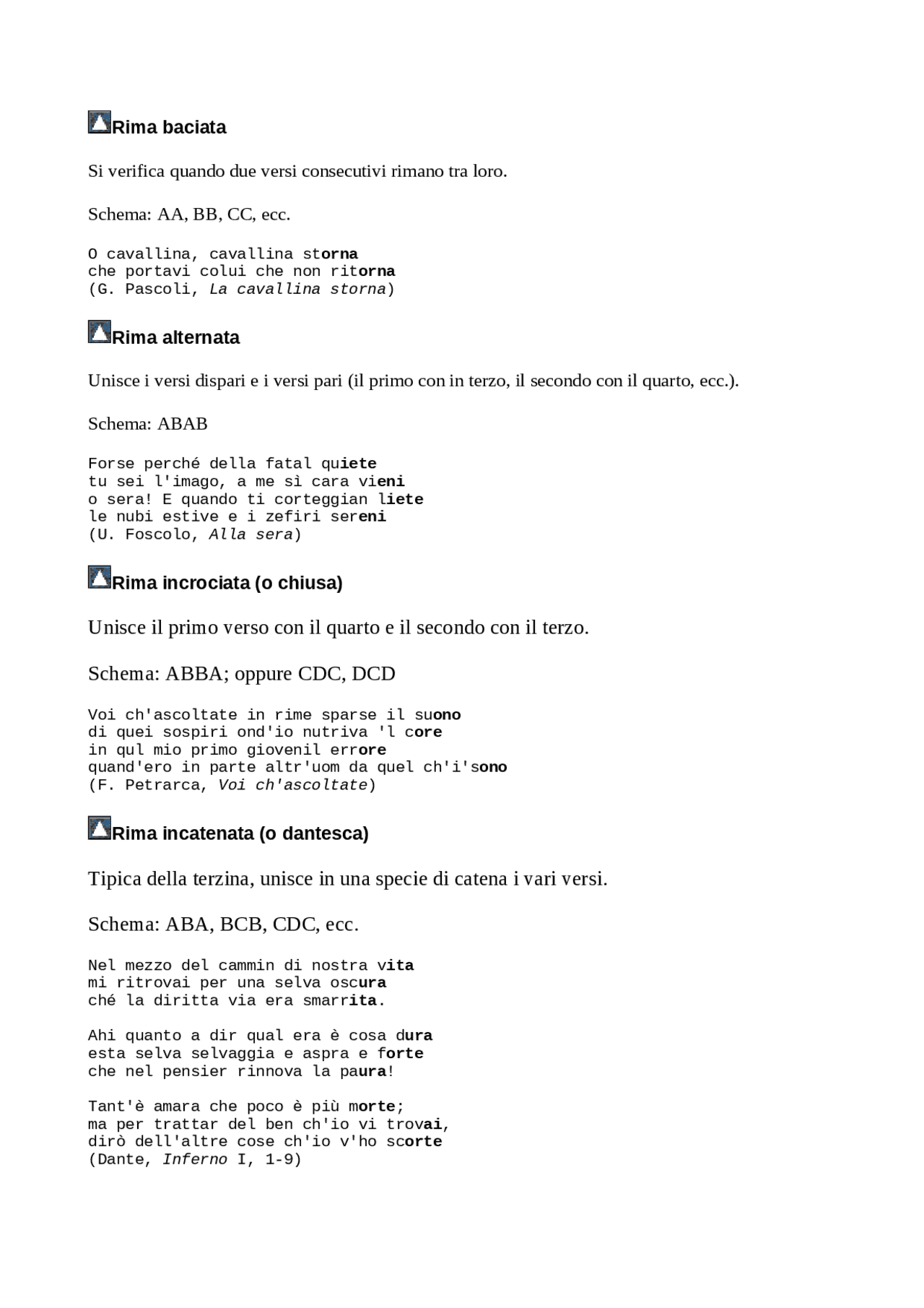 Schemi riassuntivi sulla rima - Docsity