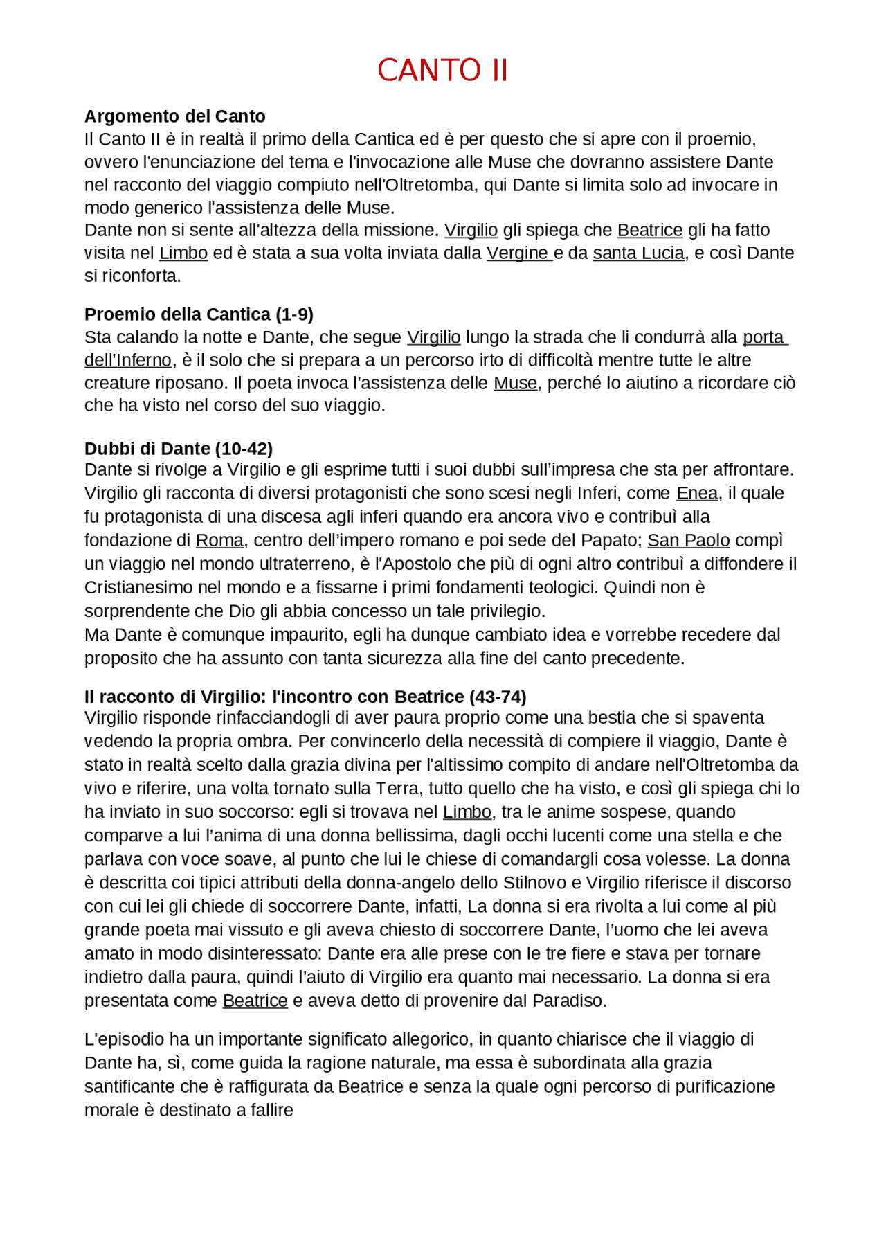 Canto II della Divina Commedia | Apuntes de Cultura Clásica | Docsity
