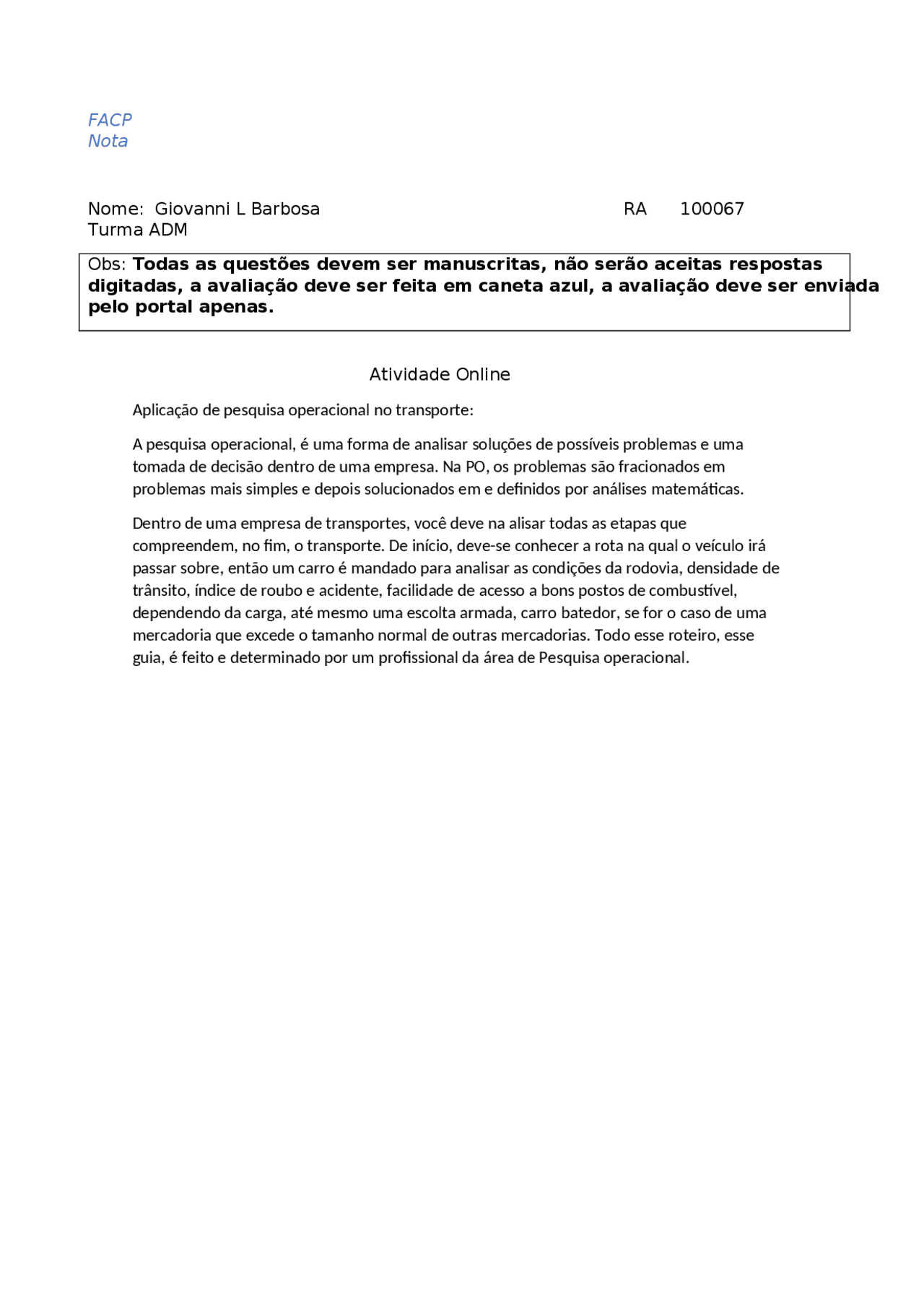 Prova De Pesquisa Operacional Docsity