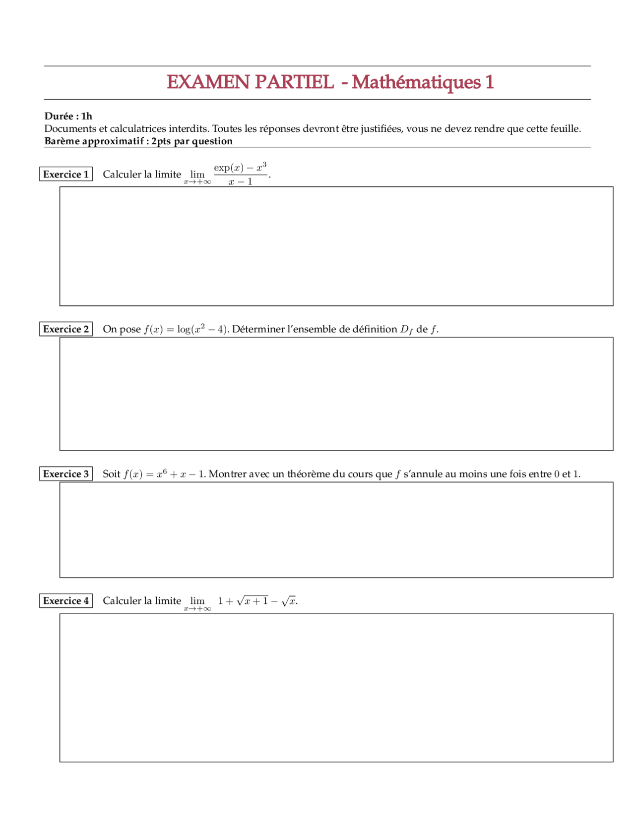 Mathématiques 1 épreuve Corrigée Docsity