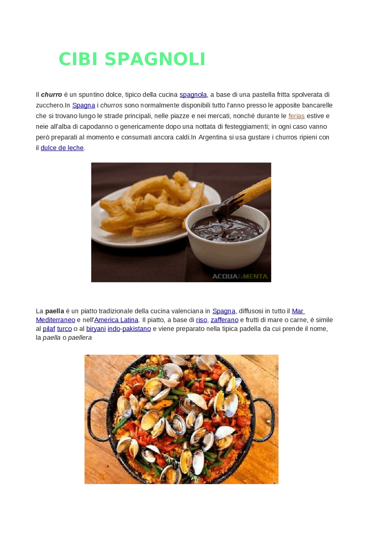La Cucina Spagnola: Churros e Paella - Tapas | Lecture notes Geography ...