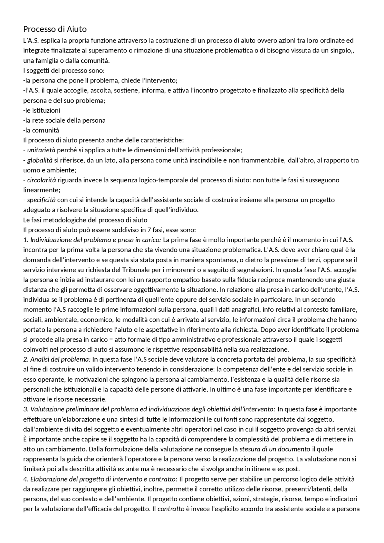 Processo Di Aiuto Nel Servizio Sociale Docsity