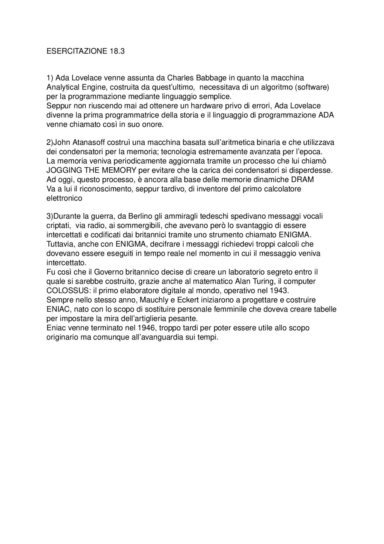 Esercitazione Informatica 183 Docsity
