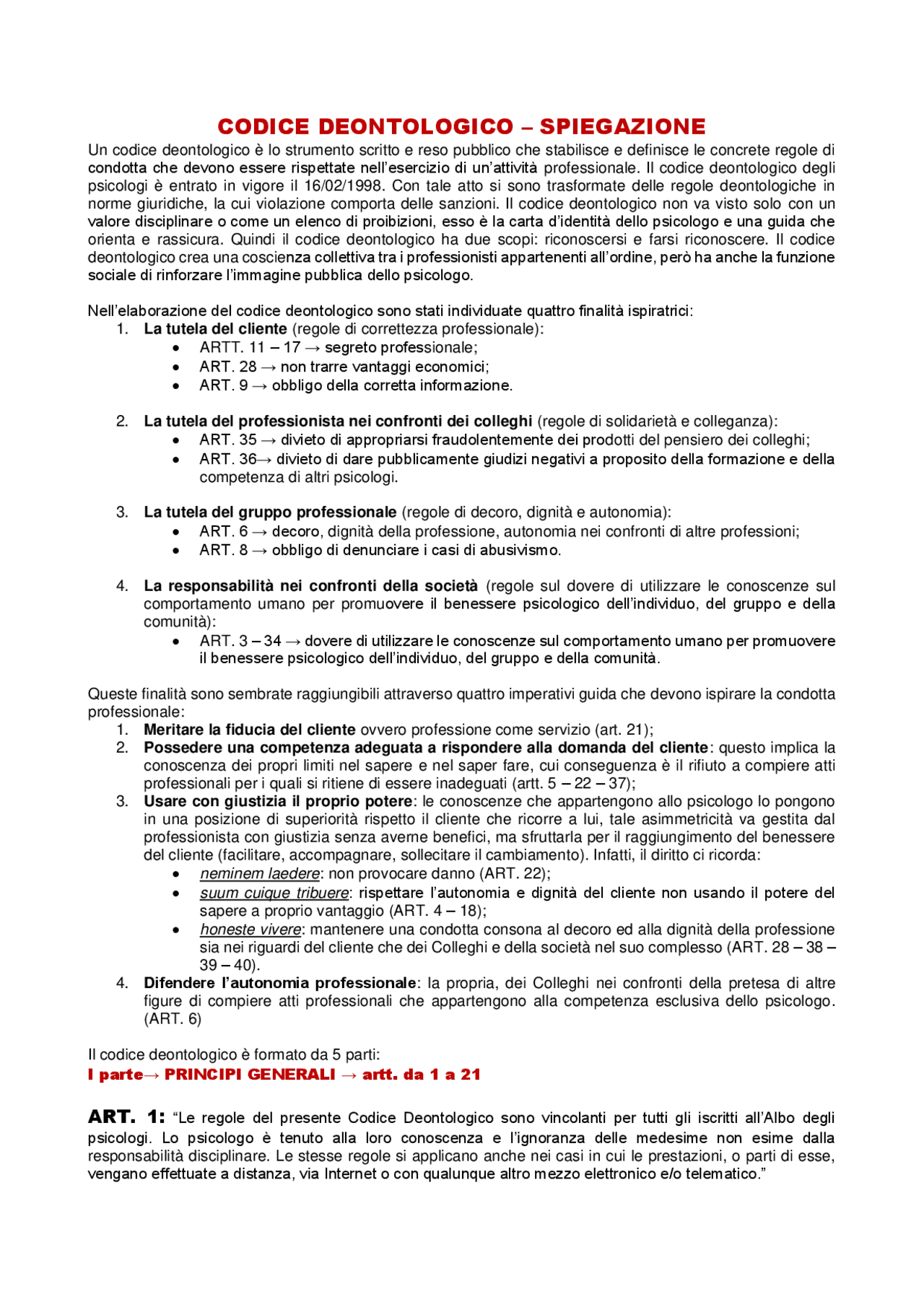 Codice Deontologico Con Spiegazione Appunti Di Ordinamento E