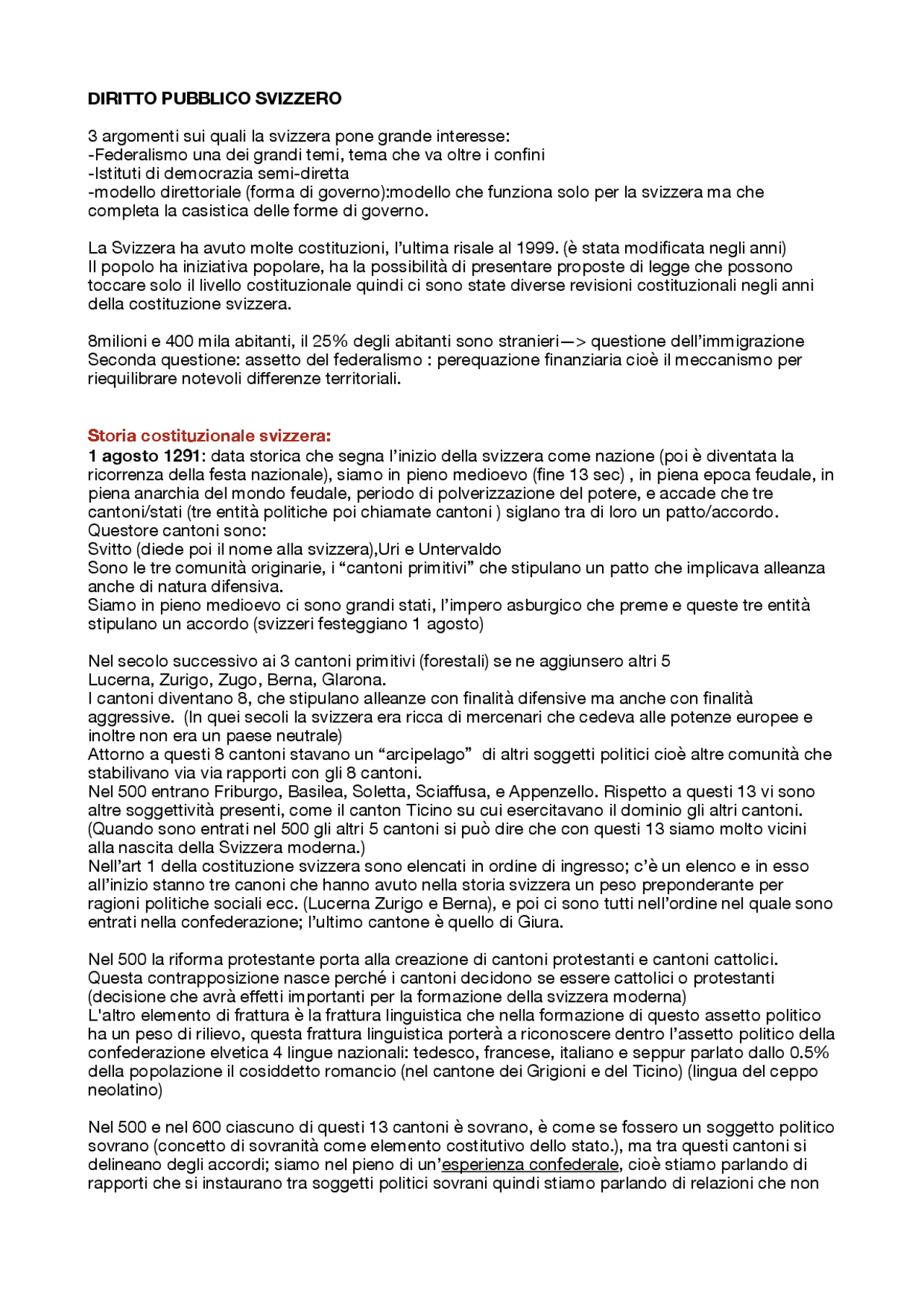 Diritto Pubblico Svizzero Docsity