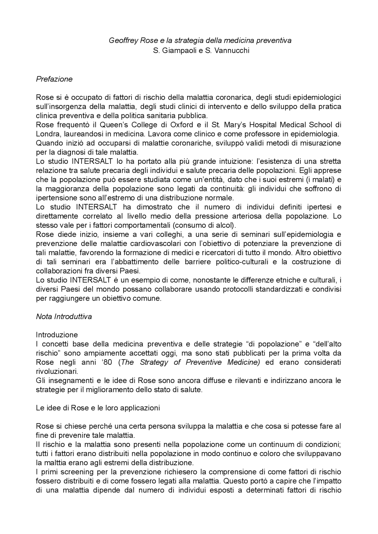 Sintesi Geoffrey Rose - Docsity