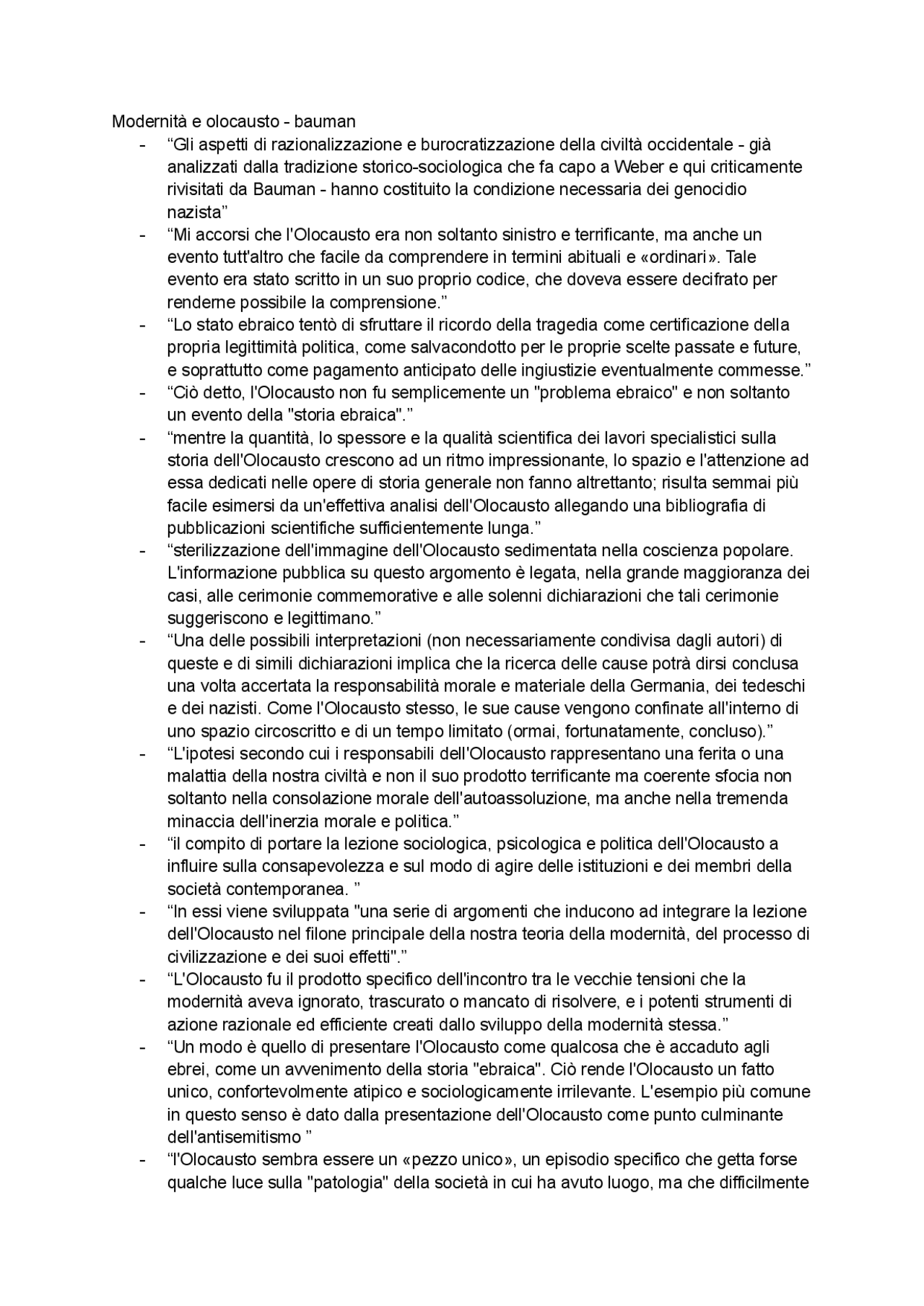 Modernità E Olocausto Bauman Docsity