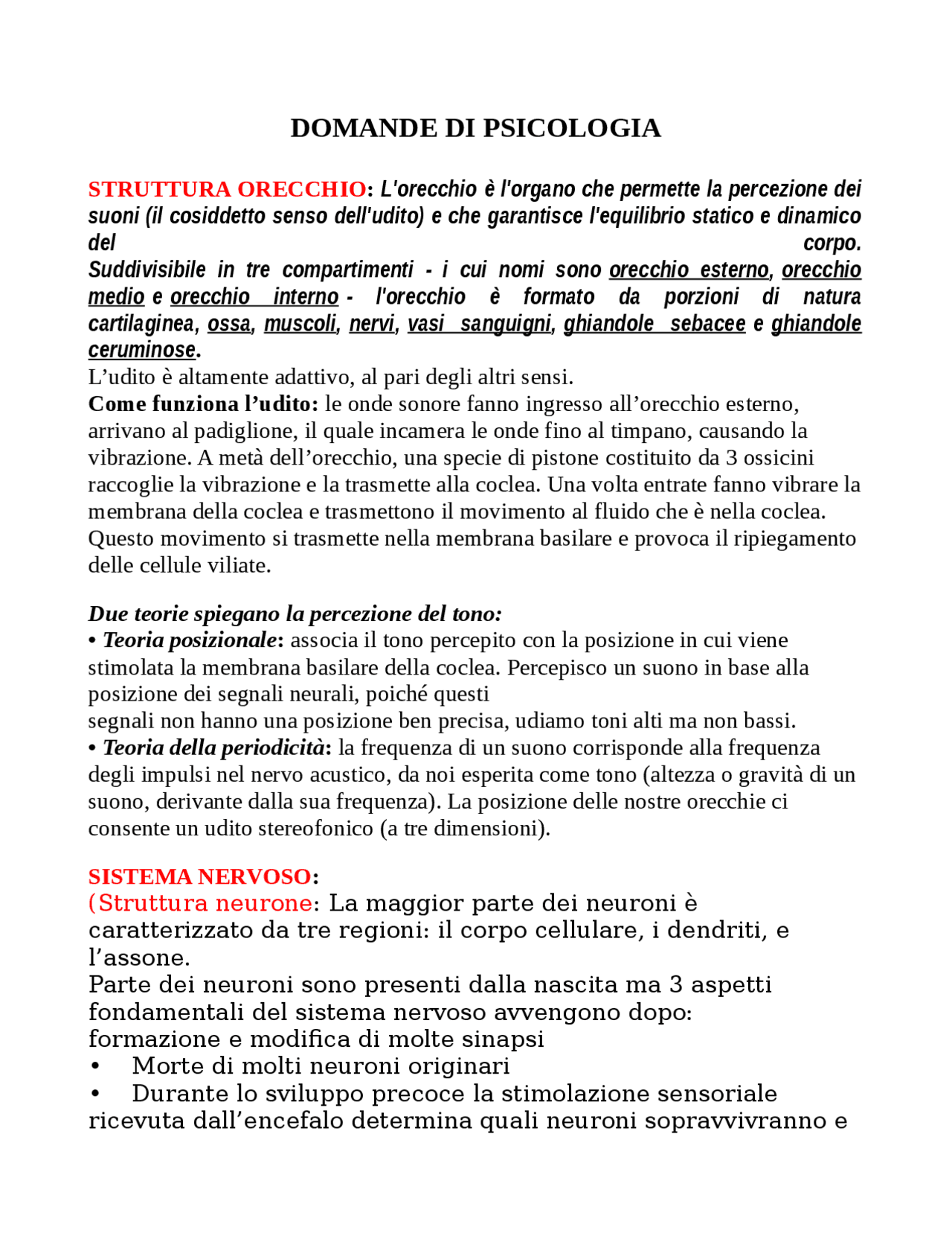 Possibili Domande Psicologia Docsity